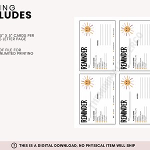 Printable Reminder Note, Fillable Childcare Card,daycare Mail, Cute ...