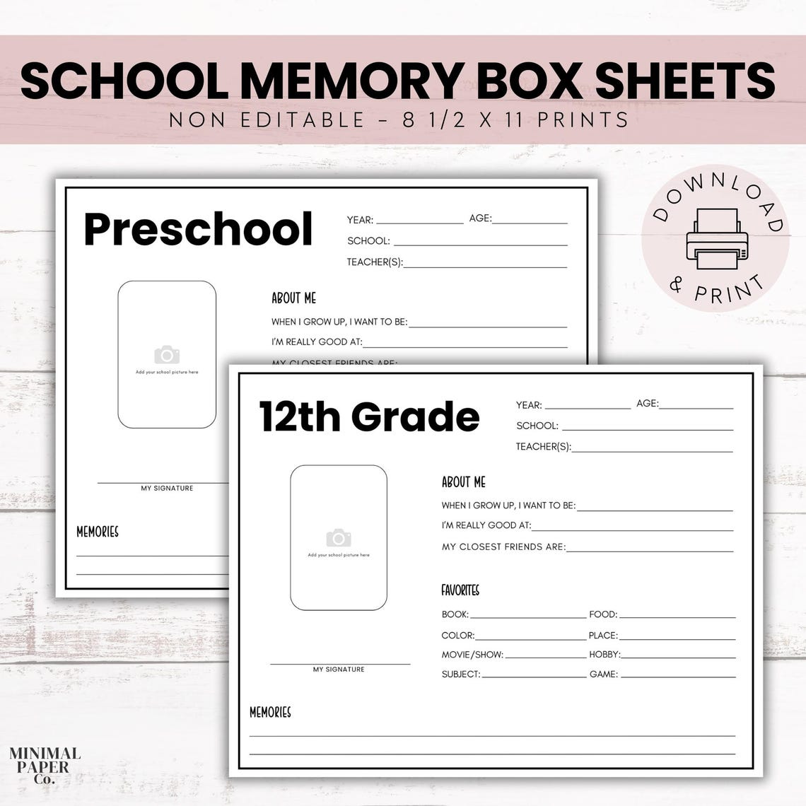 School Memory Box, Printable School Keepsake, School Memory Questions ...