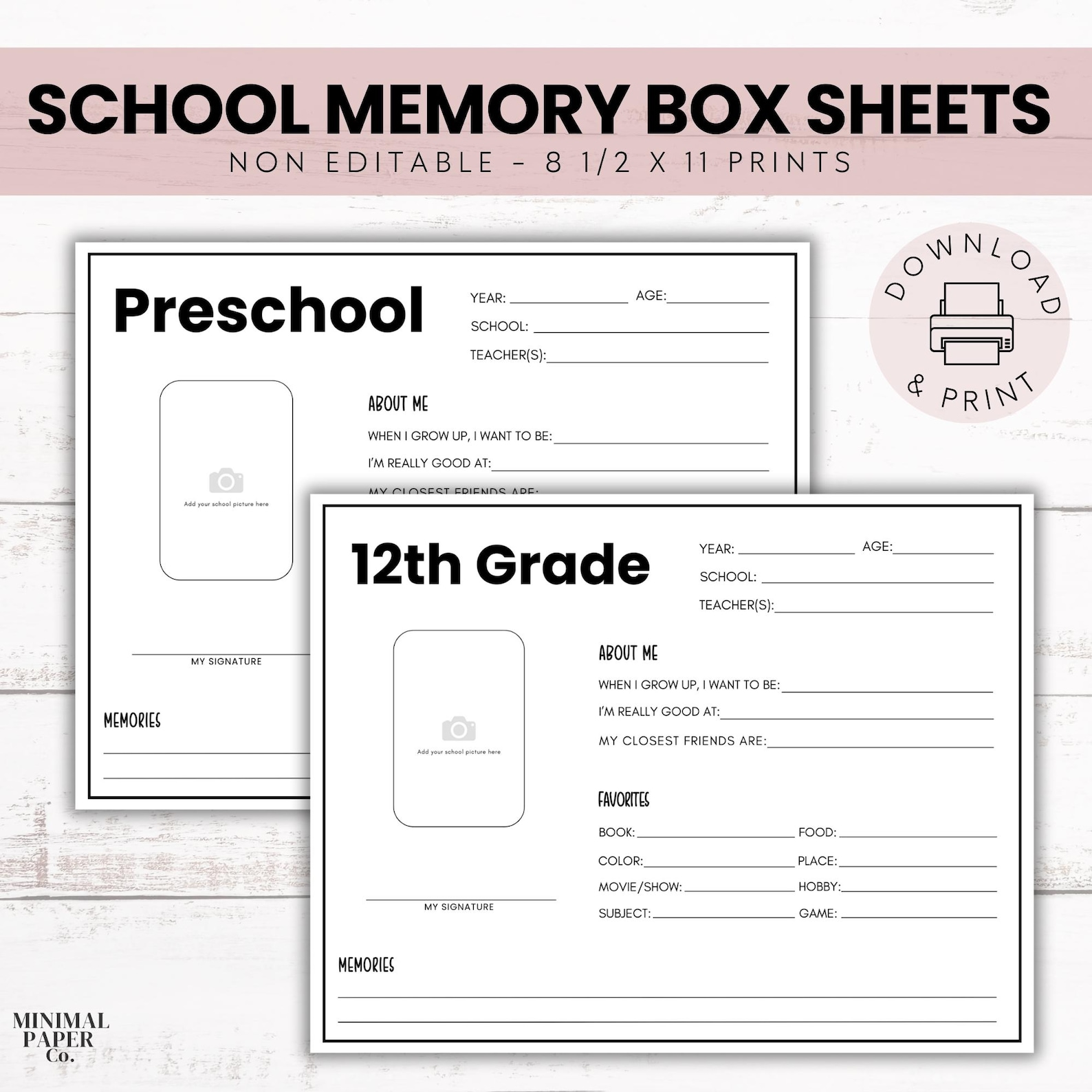 School Memory Box, Printable School Keepsake, School Memory Questions ...
