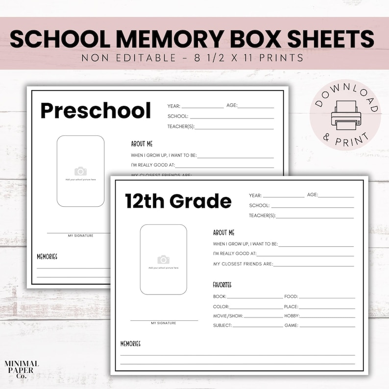 School Memory Box, Printable School Keepsake, School Memory Questions ...
