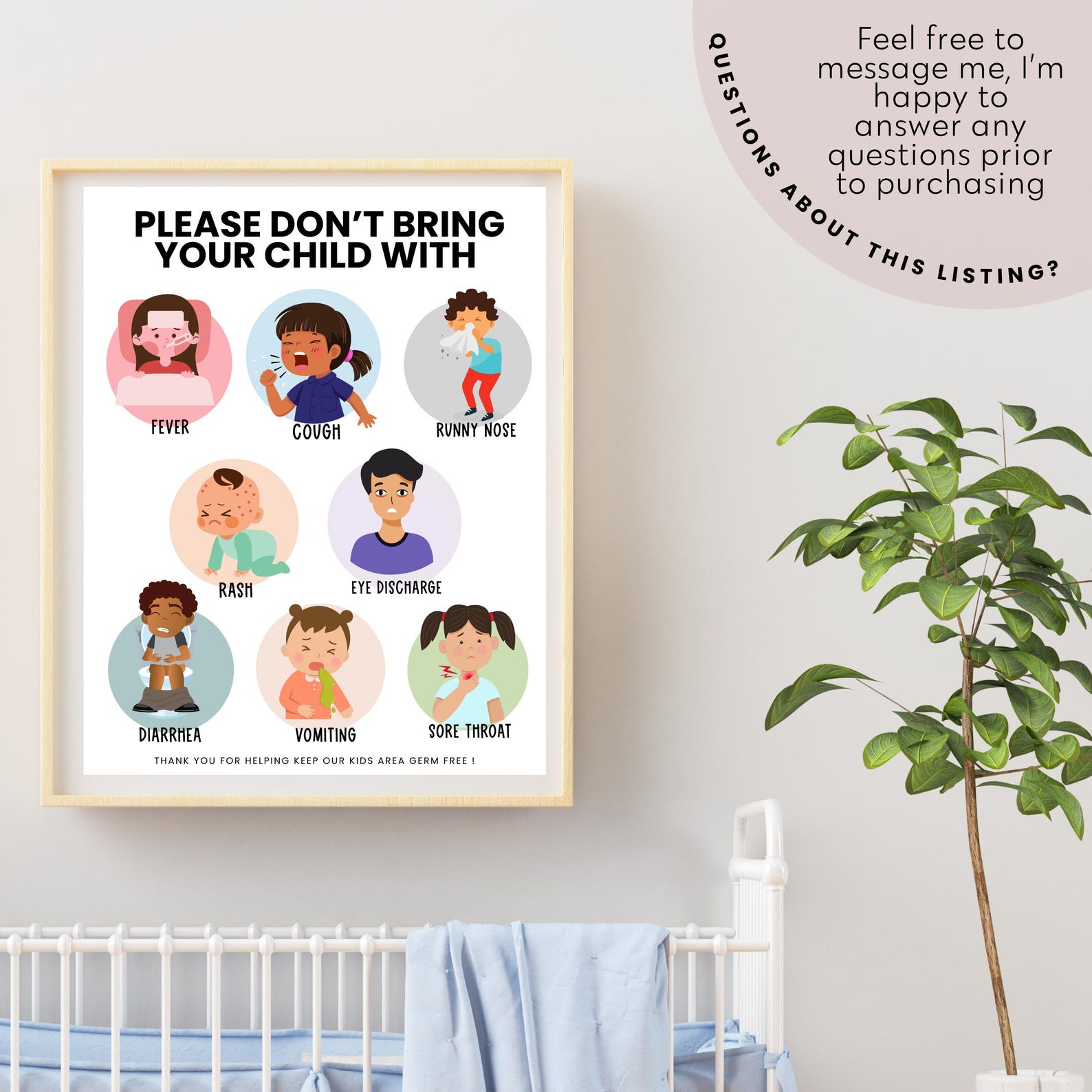 Sick Policy for Bulletin Boards, Childcare Illness Poster, Printable ...
