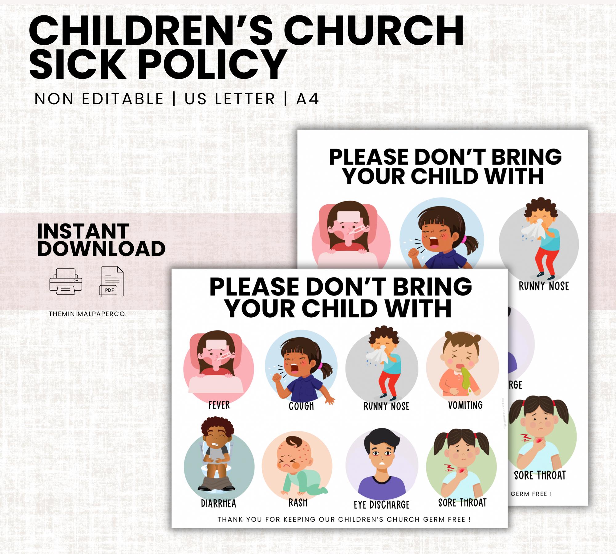 Children’s Church Sick Policy, Childcare Sickness Flyer, Printable ...