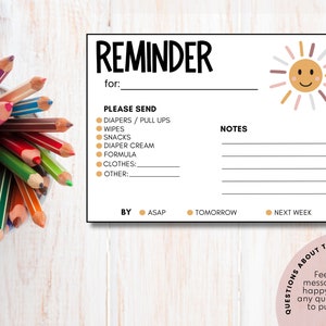 Printable Reminder Note, Fillable Childcare Card,daycare Mail, Cute ...