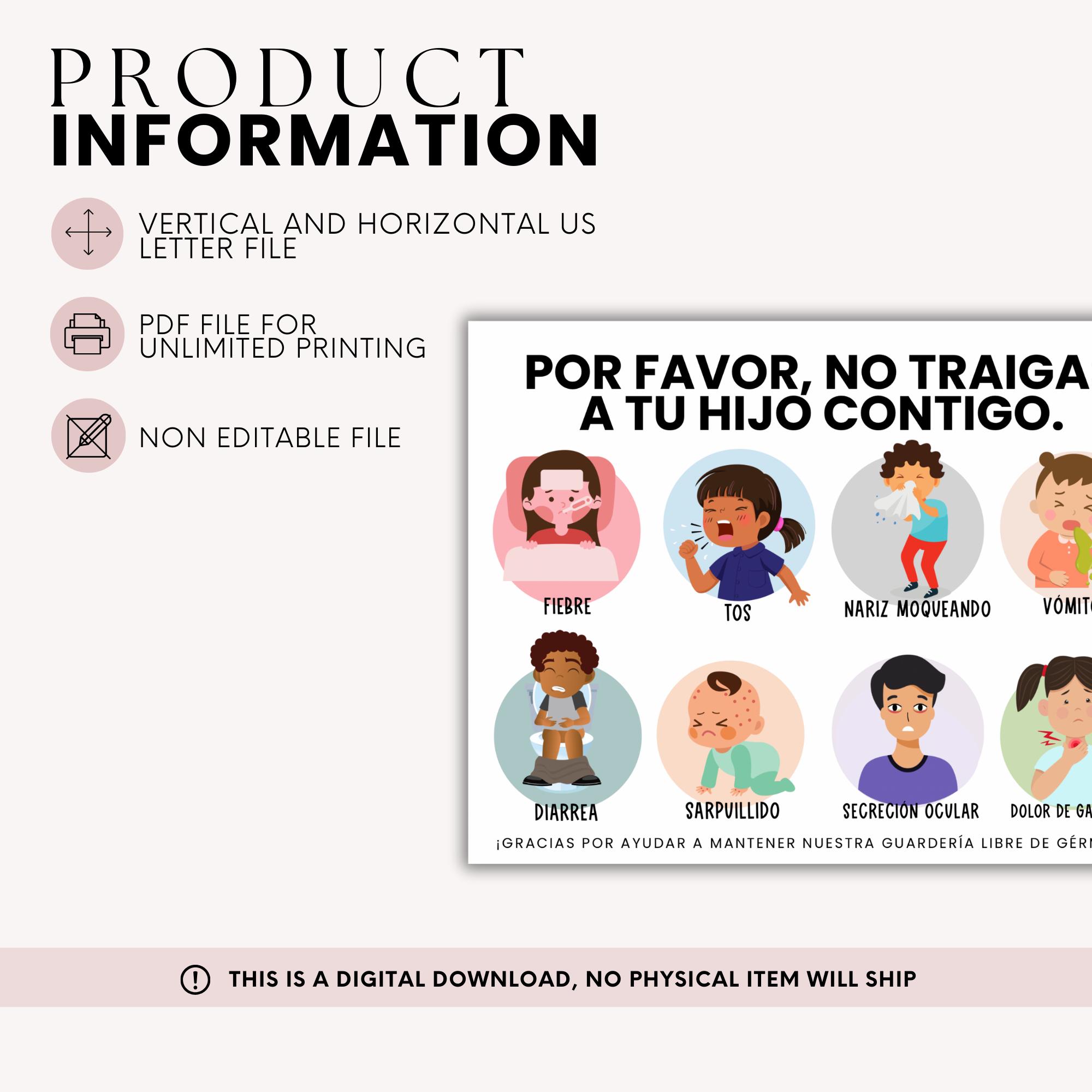 Spanish Daycare Sick Policy, Childcare Illness Sign, Home Daycare Sign ...