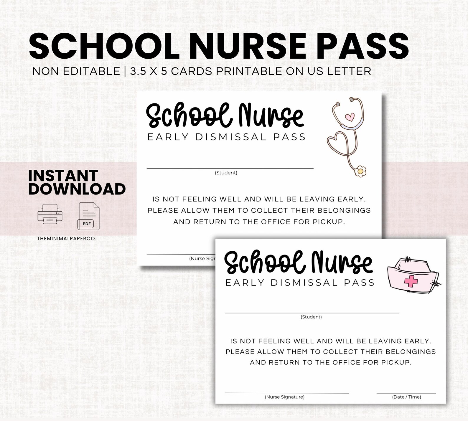 School Nurse Note, Early Dismissal Pass, Note From Nurse, Nurse Notes ...