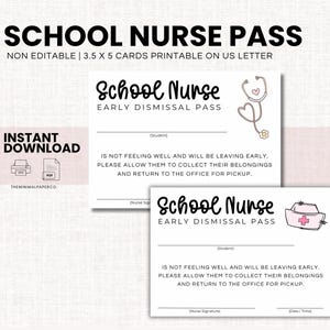 School Nurse Note, Early Dismissal Pass, Note From Nurse, Nurse Notes ...
