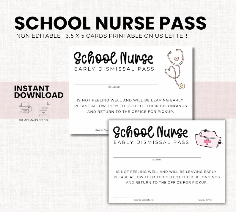 School Nurse Note, Early Dismissal Pass, Note From Nurse, Nurse Notes ...