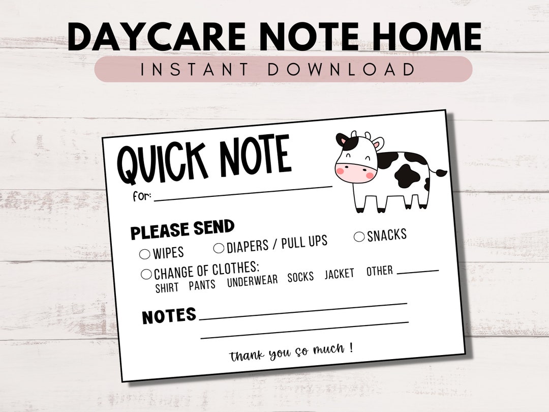 Cow Note Card, Printable Daycare Teacher Mail,parent Reminders - Etsy