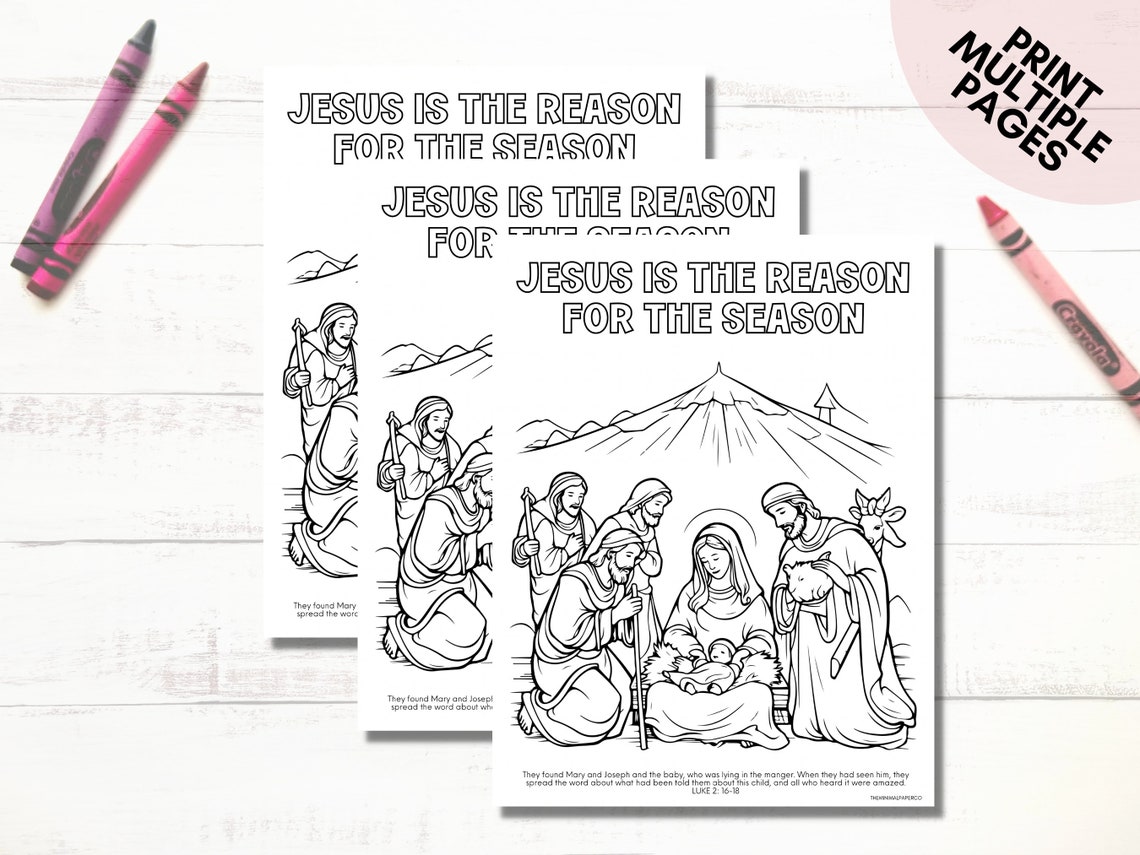 Kids Christmas Nativity Scene Coloring Page, Printable Church Preschool ...