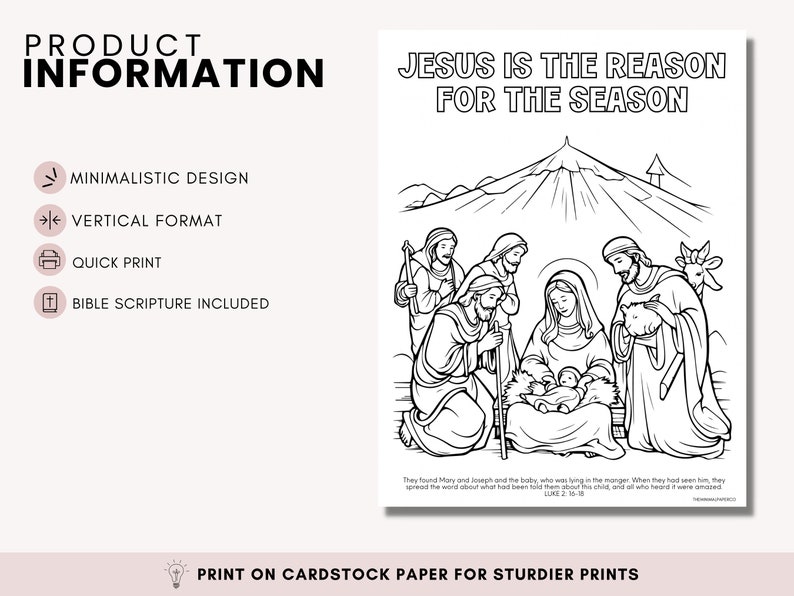 Kids Christmas Nativity Scene Coloring Page, Printable Church Preschool ...