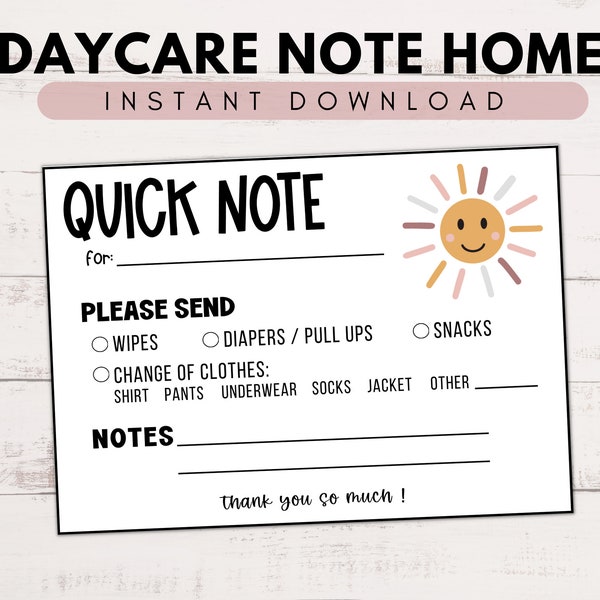 Printable Daycare Note Teacher Going Home Note Daycare Mail Note From ...