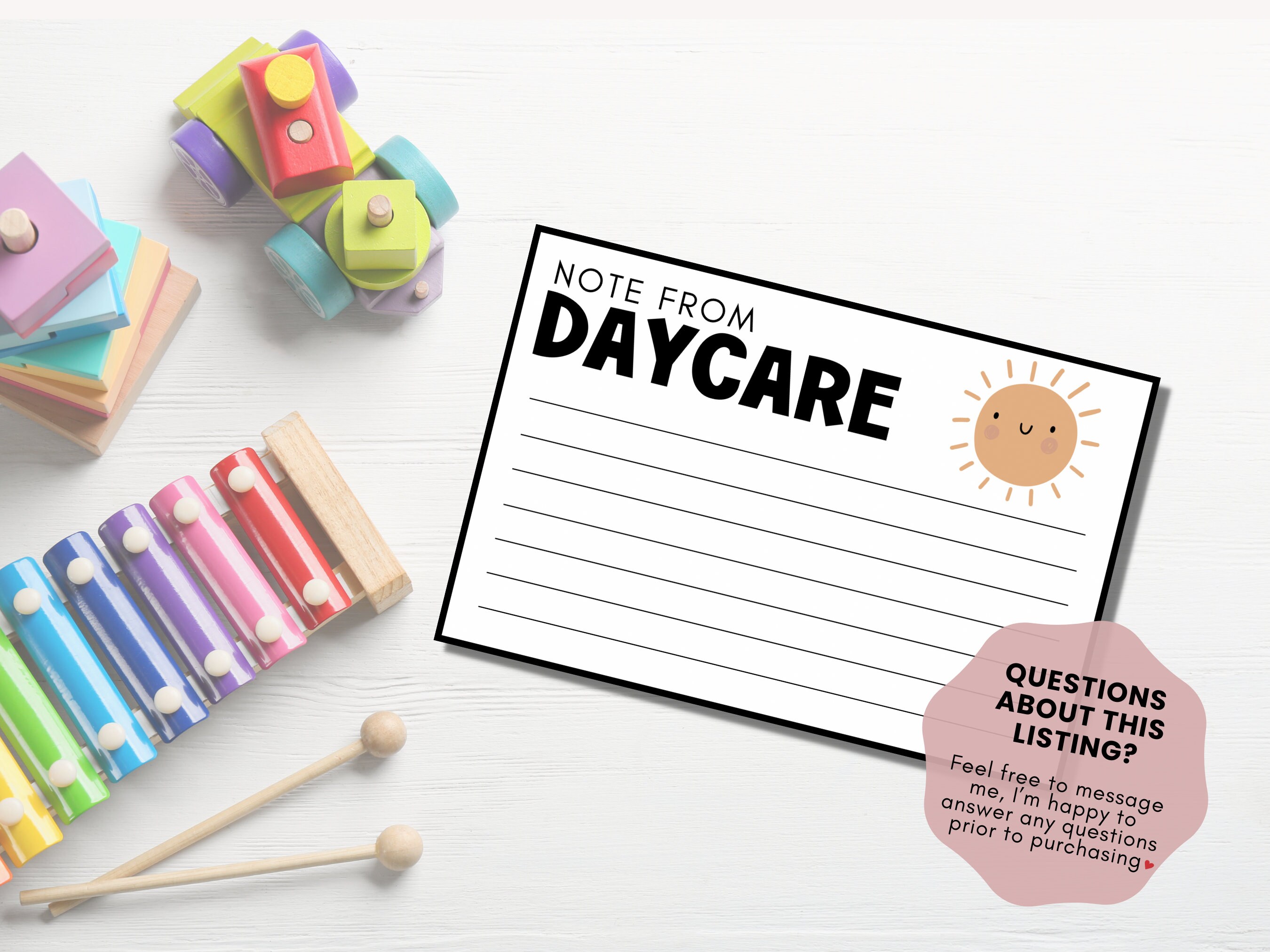 Printable Blank Note Card, Sunny Daycare Theme Design,teacher Note for ...