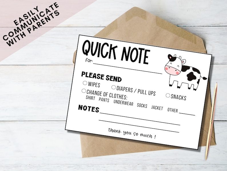 Cow Note Card, Printable Daycare Teacher Mail,parent Reminders - Etsy