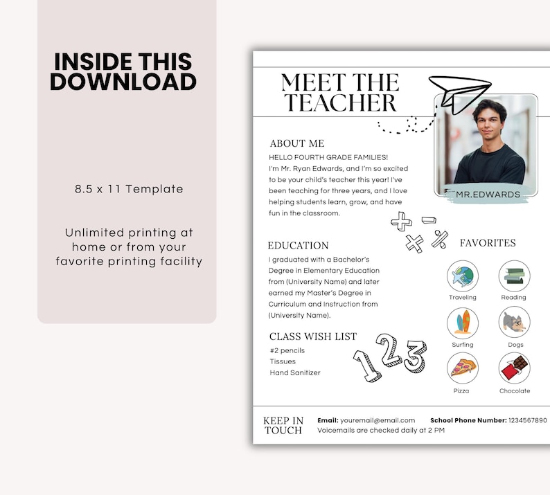 Editable Meet the Teacher Template,modern Teacher Back to School ...