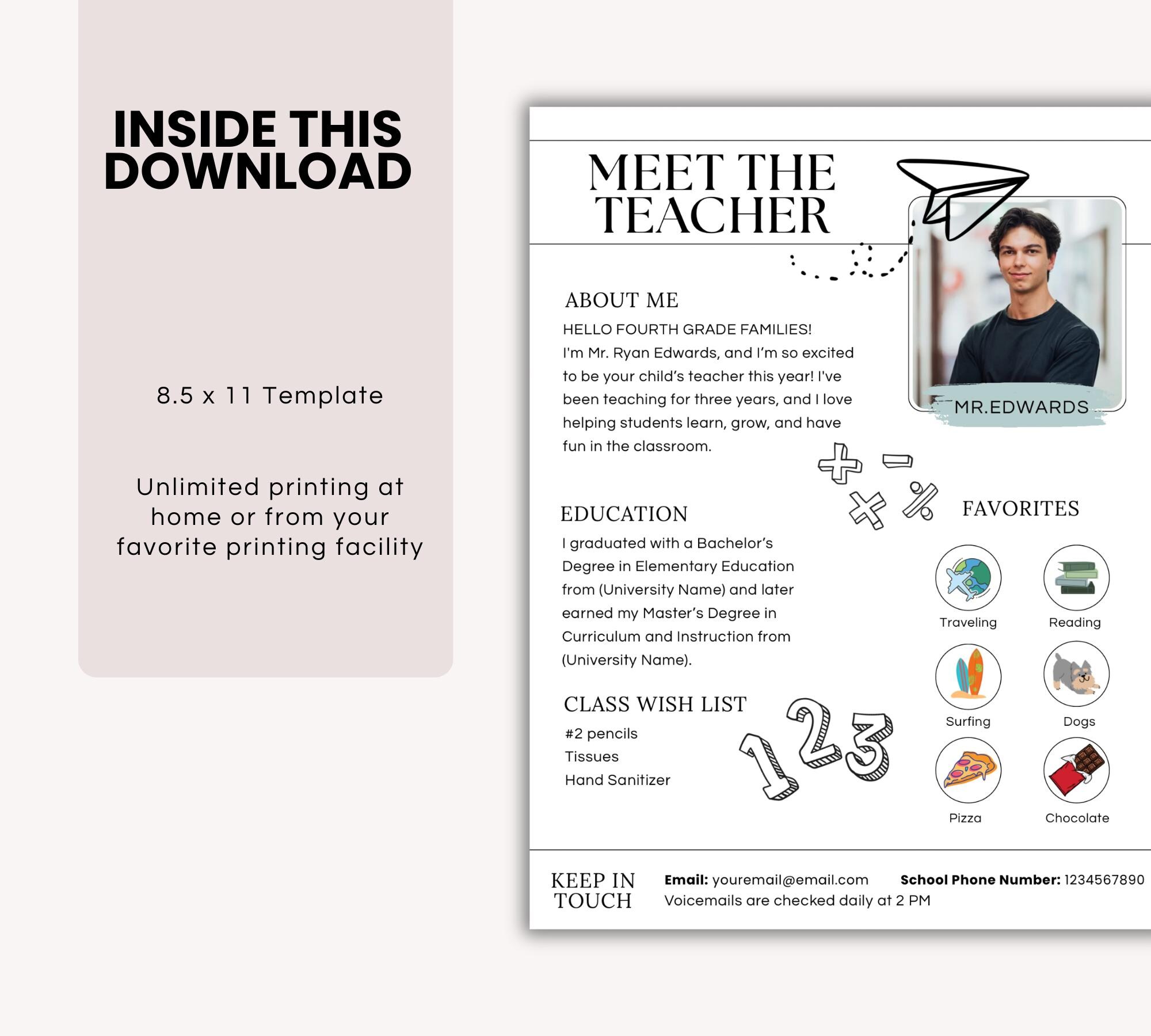 Editable Meet the Teacher Template,modern Teacher Back to School ...