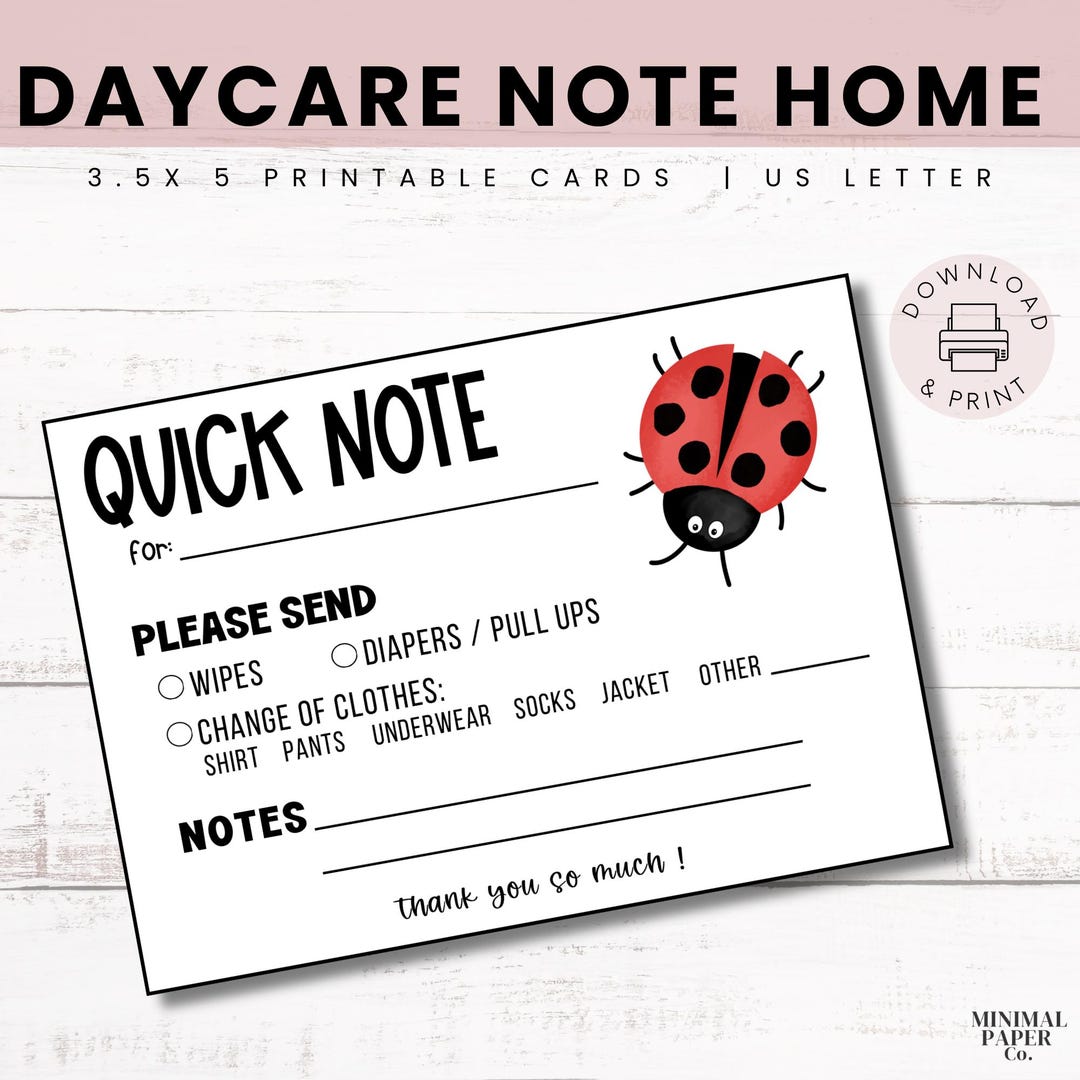 Printable Daycare Note, Preschool Note Home, Daycare Mail, Note From ...