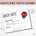 Printable Daycare Note, Preschool Note Home, Daycare Mail, Note From ...