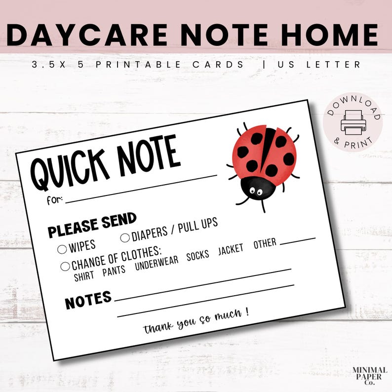 Printable Daycare Note, Preschool Note Home, Daycare Mail, Note From ...
