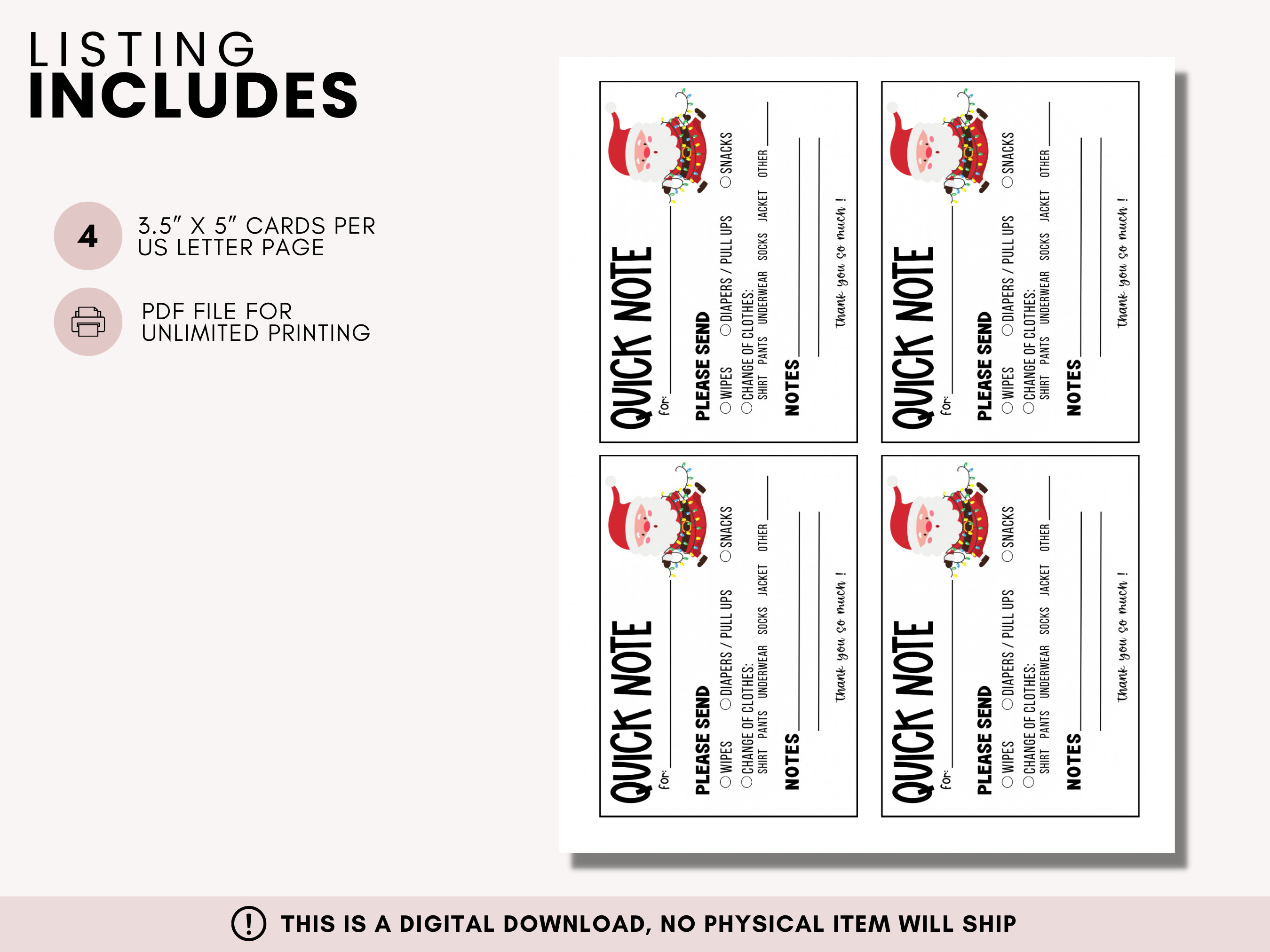 Christmas Daycare Printable Note,ideal for Classroom Communication,fun ...