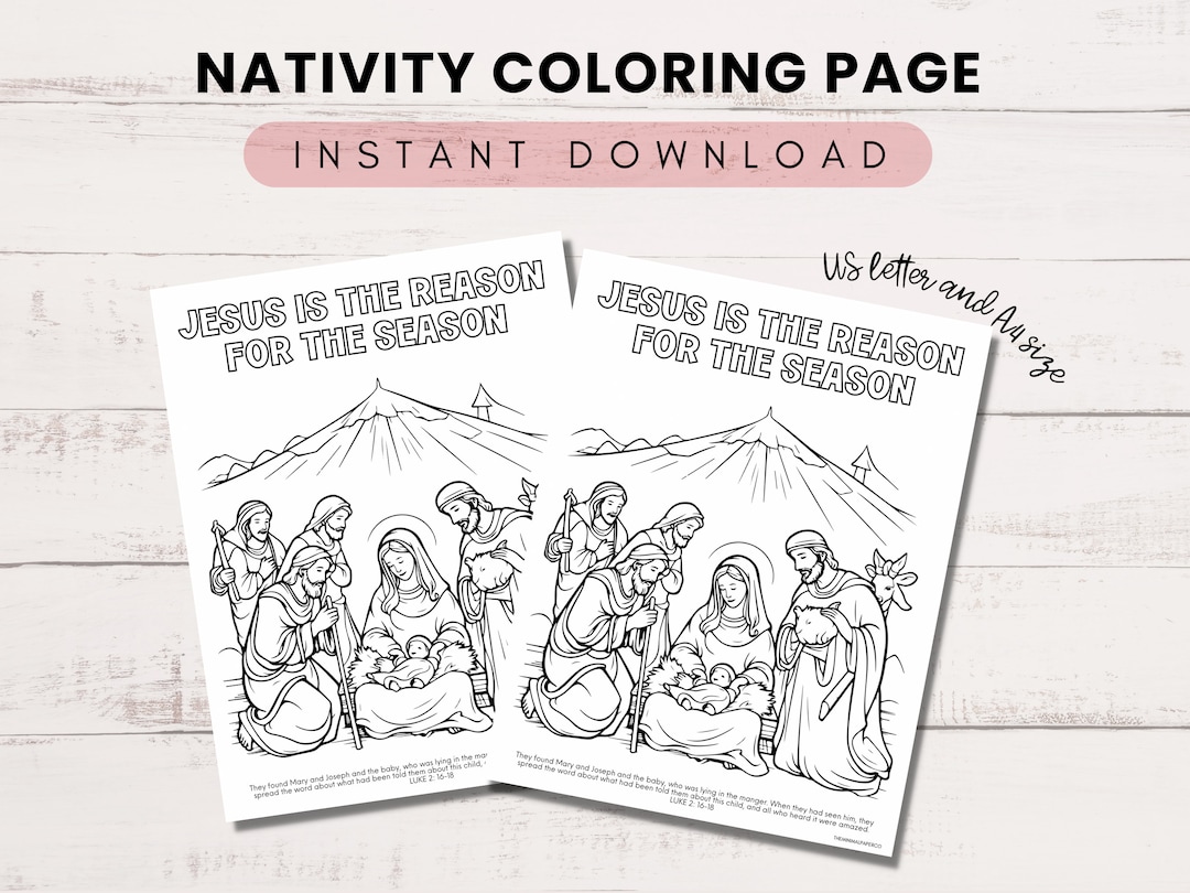Kids Christmas Nativity Scene Coloring Page, Printable Church Preschool ...