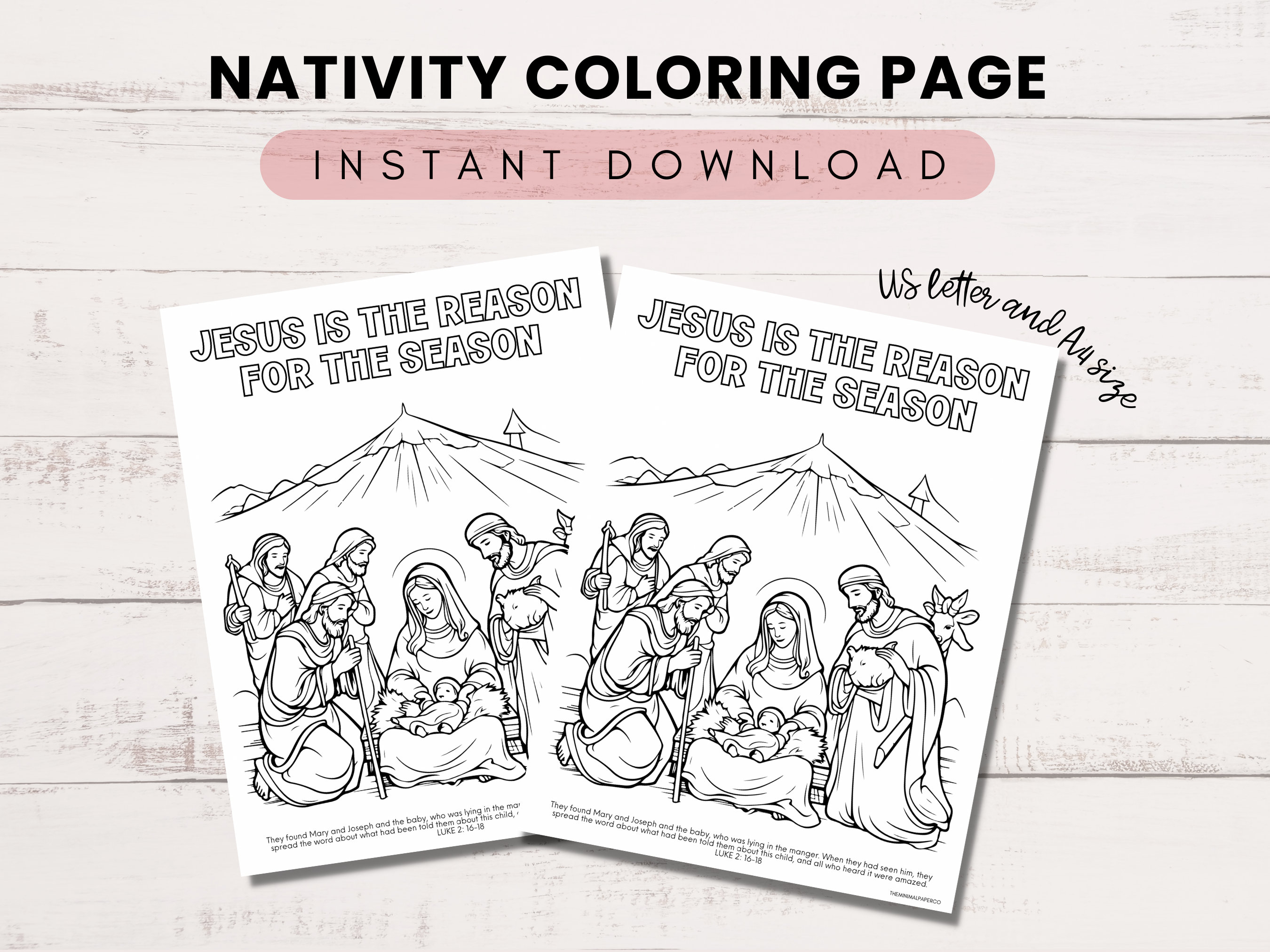Kids Christmas Nativity Scene Coloring Page, Printable Church Preschool ...