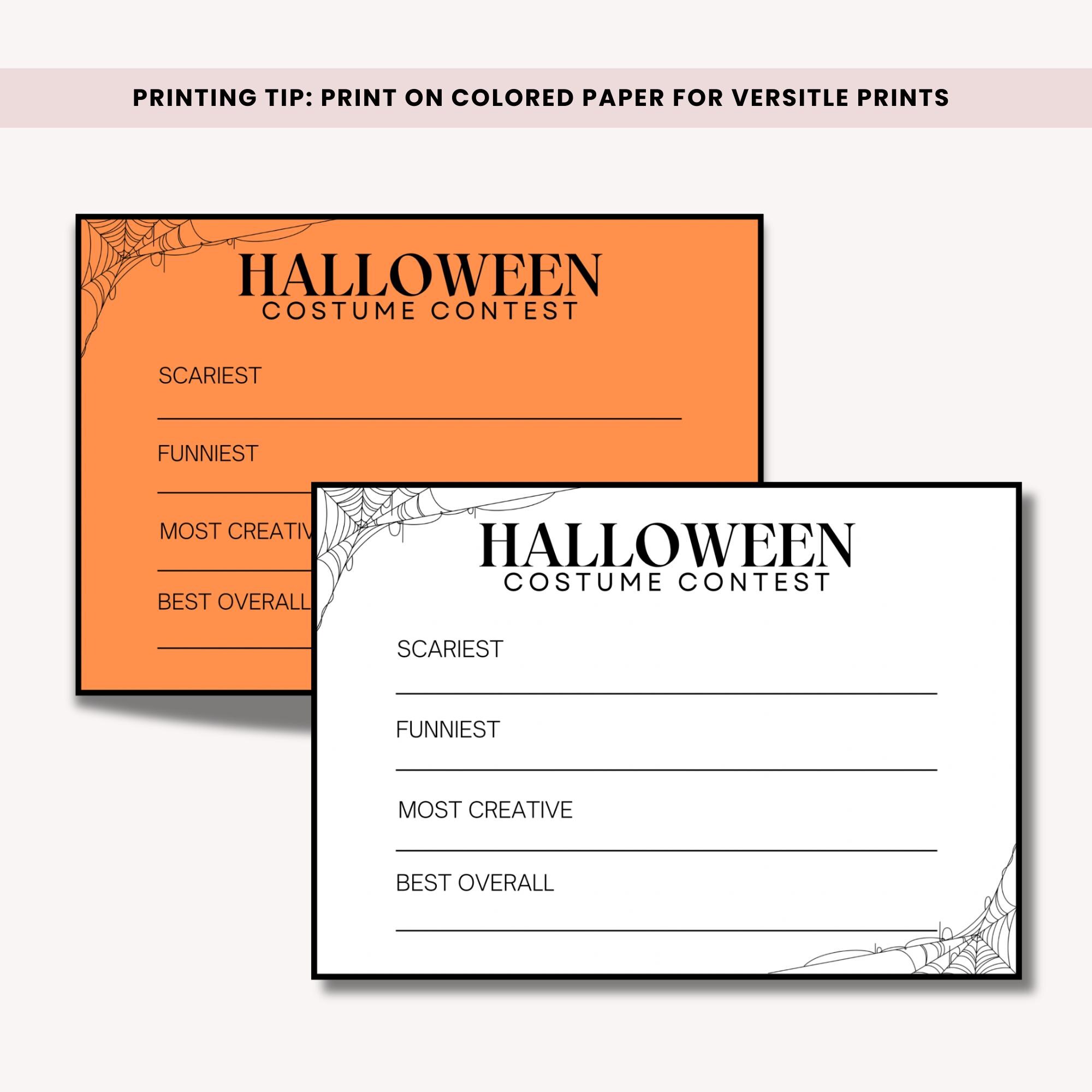 Printable Halloween Costume Contest Cards, Voting Cards for Halloween ...