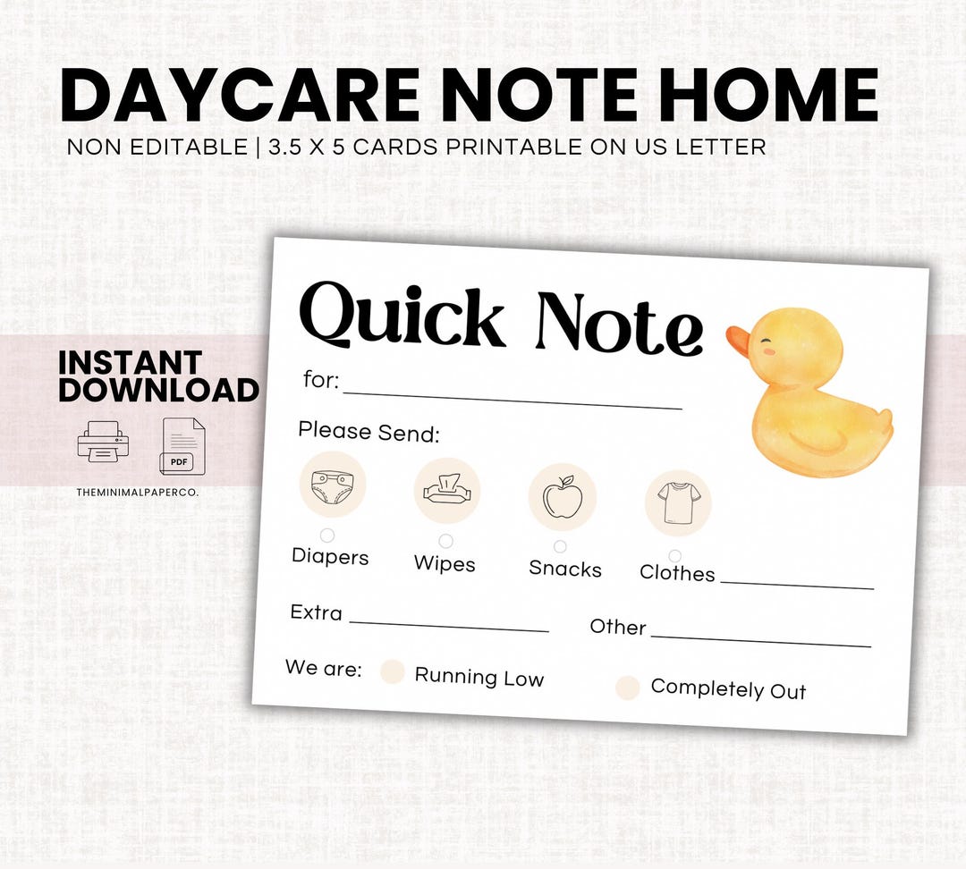Printable Daycare Note, Teacher Going Home Note, Daycare Mail, Note ...