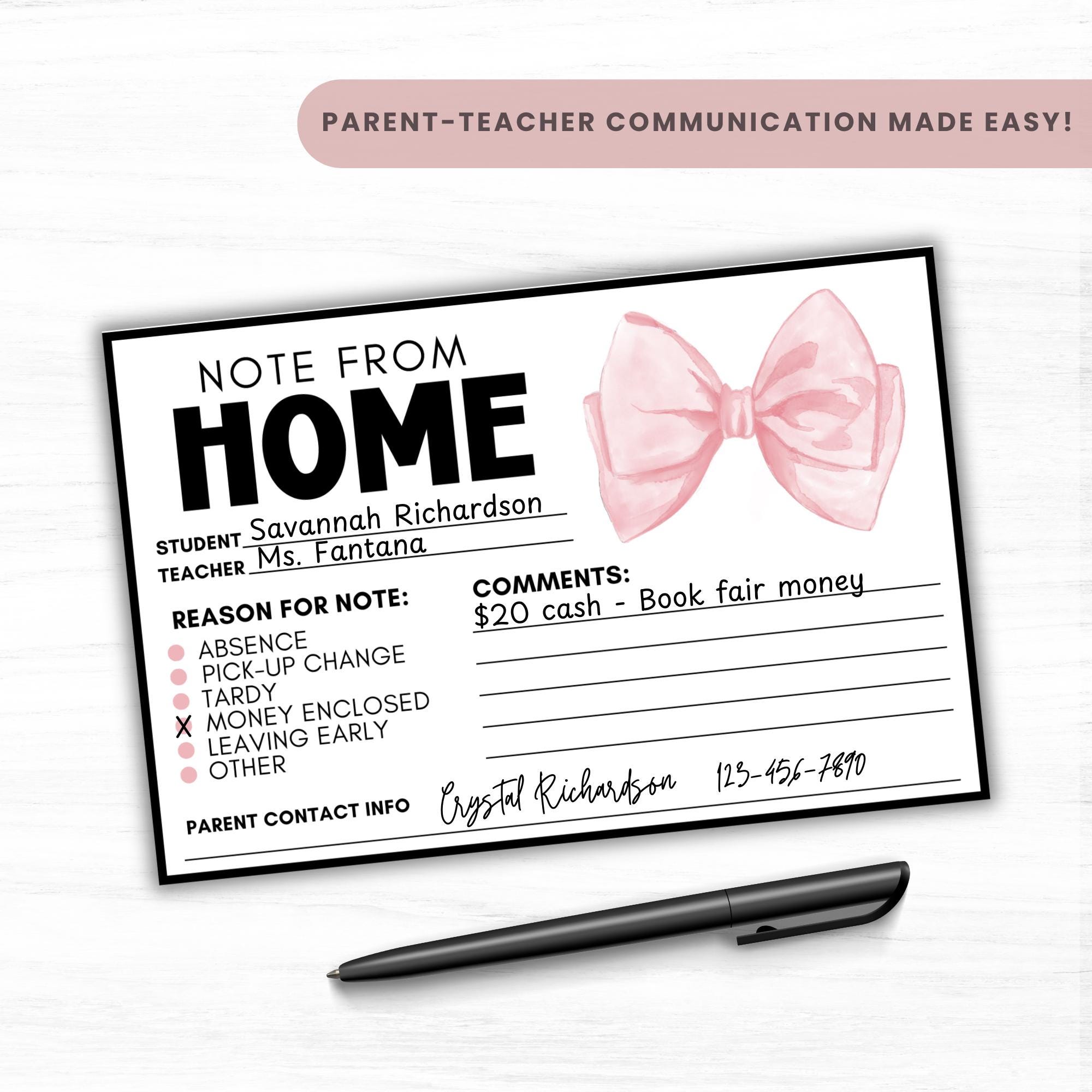 Printable Parent Note to School, Parent -teacher Communication, Teacher ...
