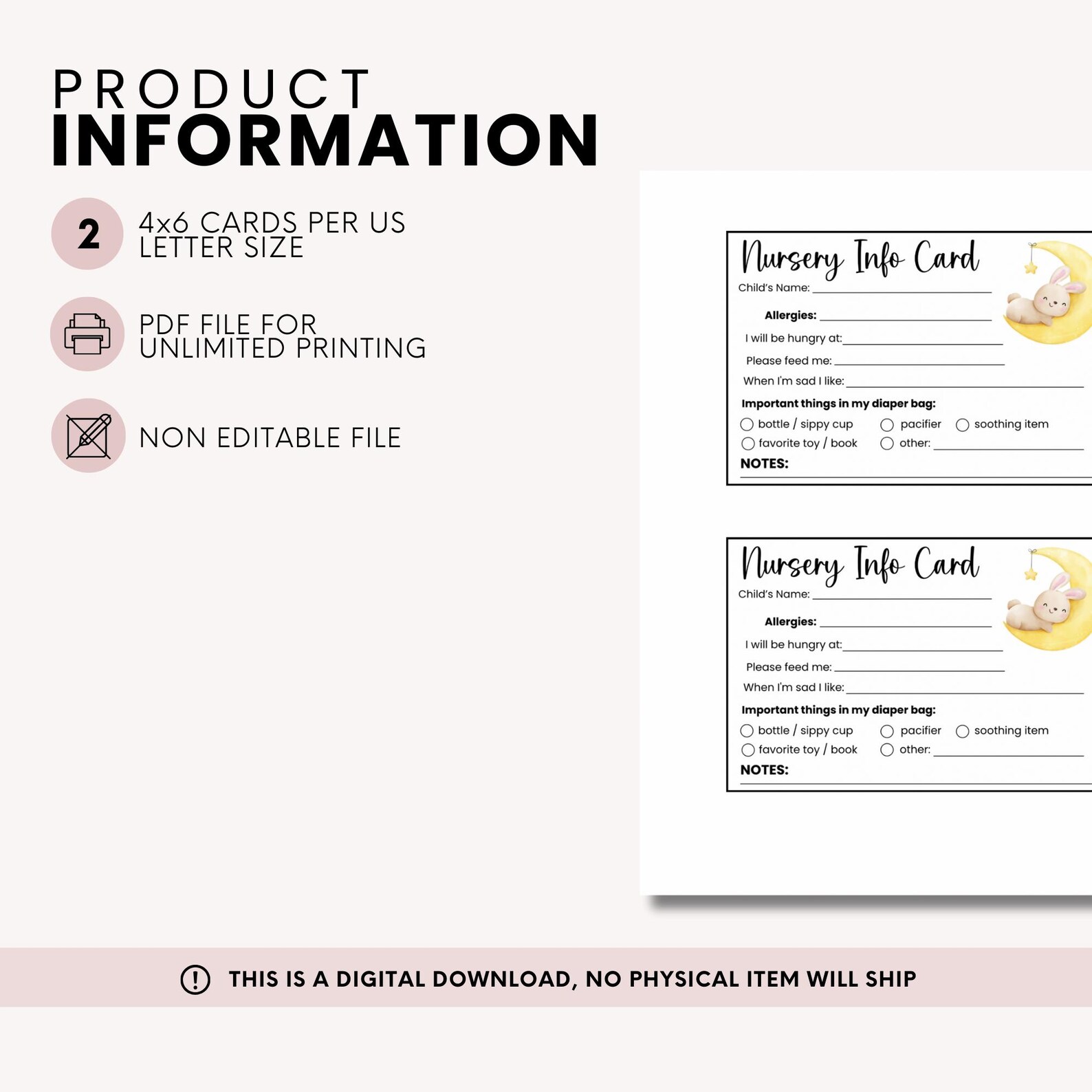 Printable Church Nursery Info Card, Parent Note for Infant Church ...