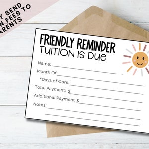 Fillable Tuition Reminder, Teacher Mail, Note Home, Printable Note Card ...