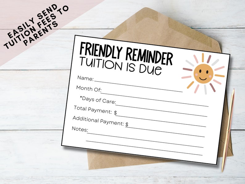 Fillable Tuition Reminder, Teacher Mail, Note Home, Printable Note Card ...