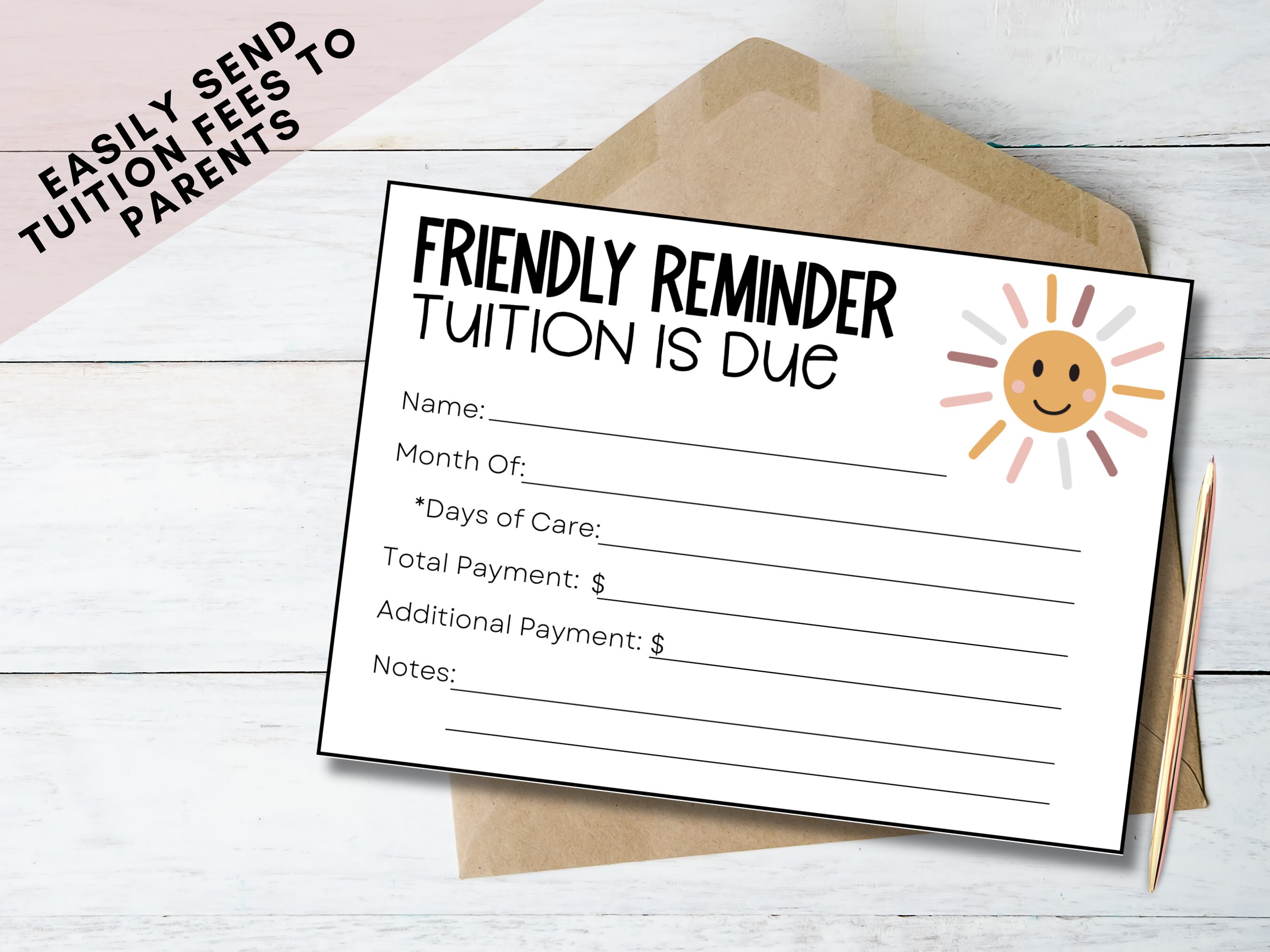Fillable Tuition Reminder, Teacher Mail, Note Home, Printable Note Card ...