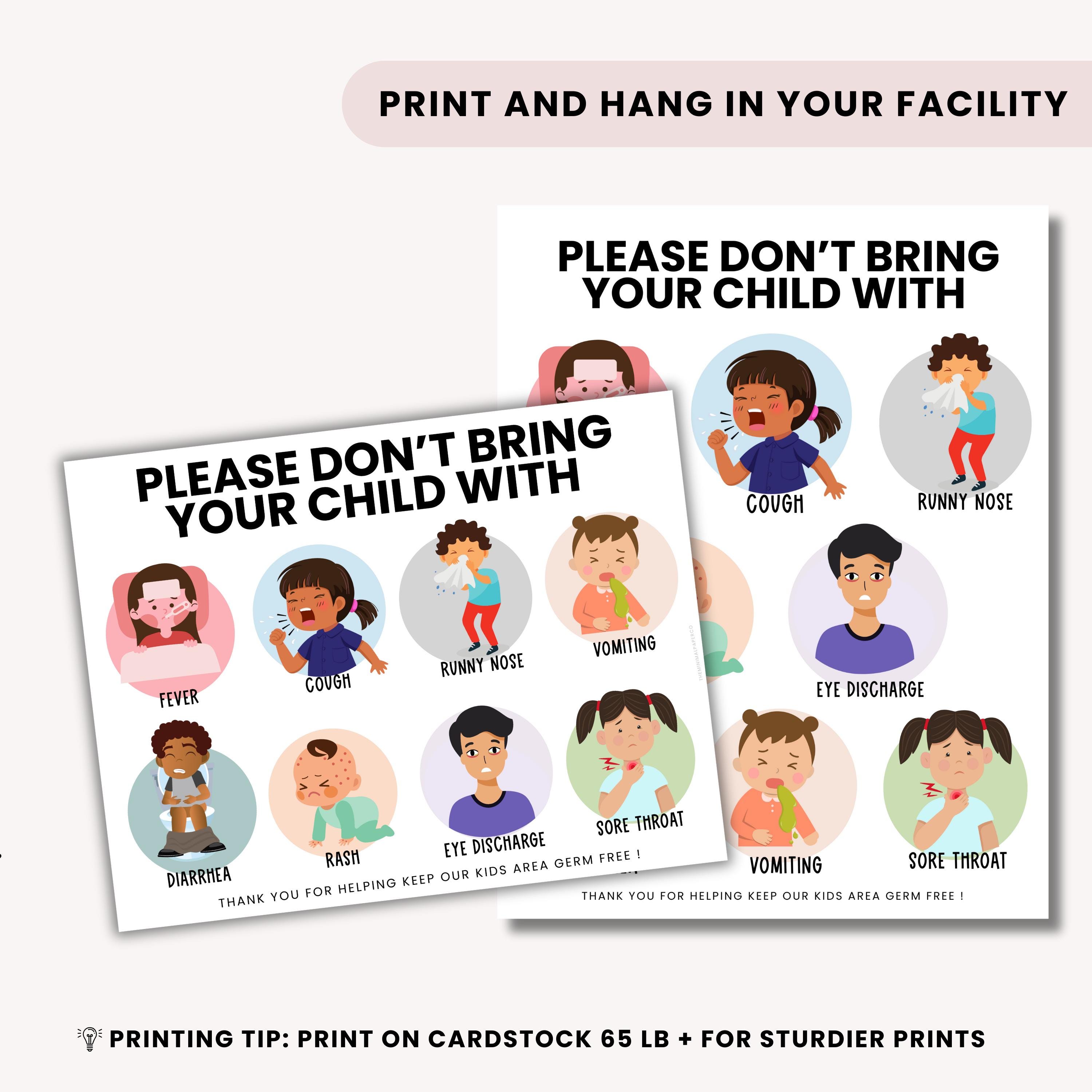Sick Policy for Bulletin Boards, Childcare Illness Poster, Printable ...