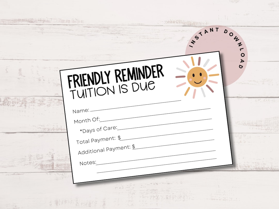 Fillable Tuition Reminder, Teacher Mail, Note Home, Printable Note Card ...