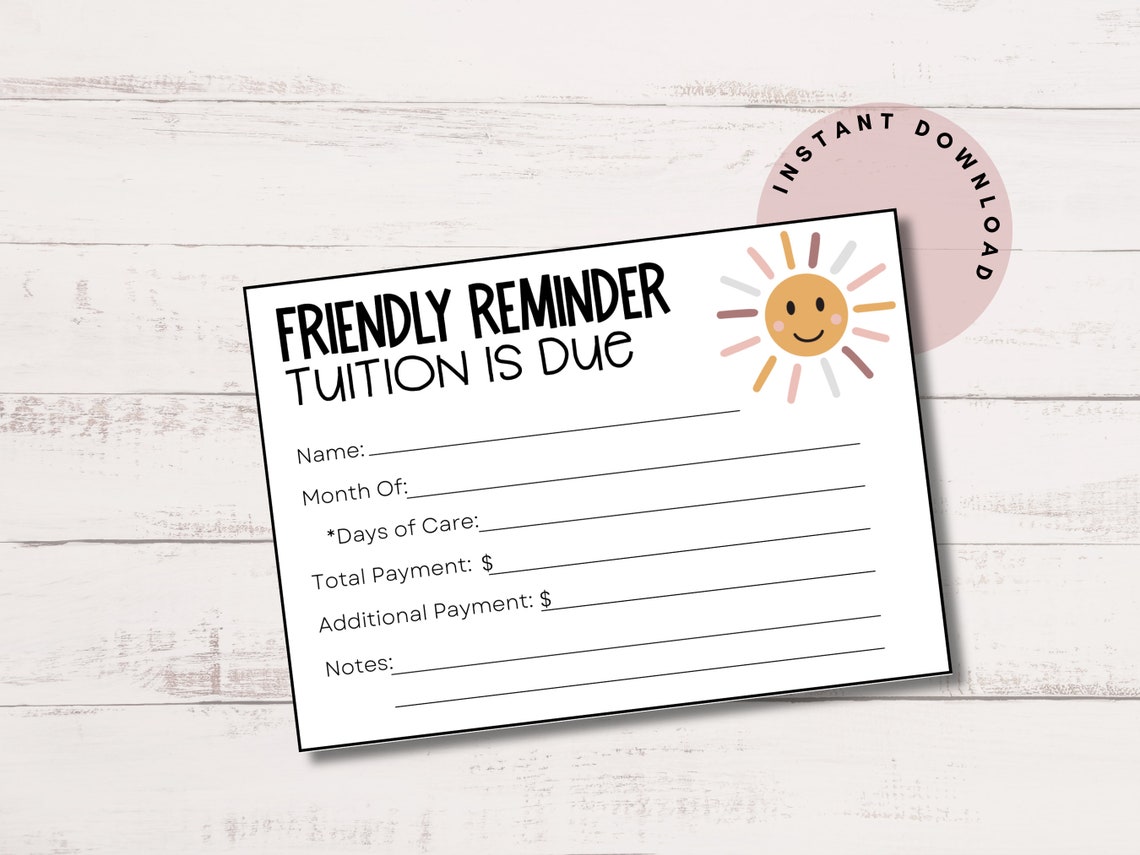 Fillable Tuition Reminder, Teacher Mail, Note Home, Printable Note Card ...