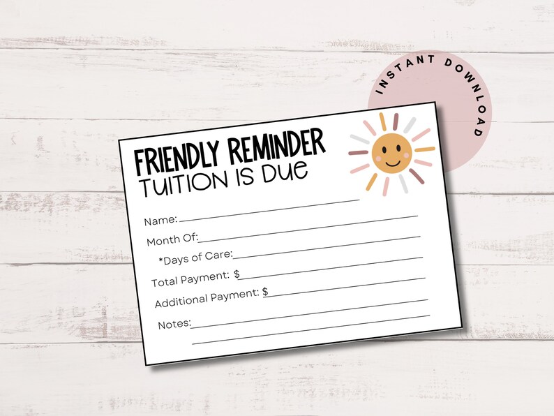 Fillable Tuition Reminder, Teacher Mail, Note Home, Printable Note Card ...