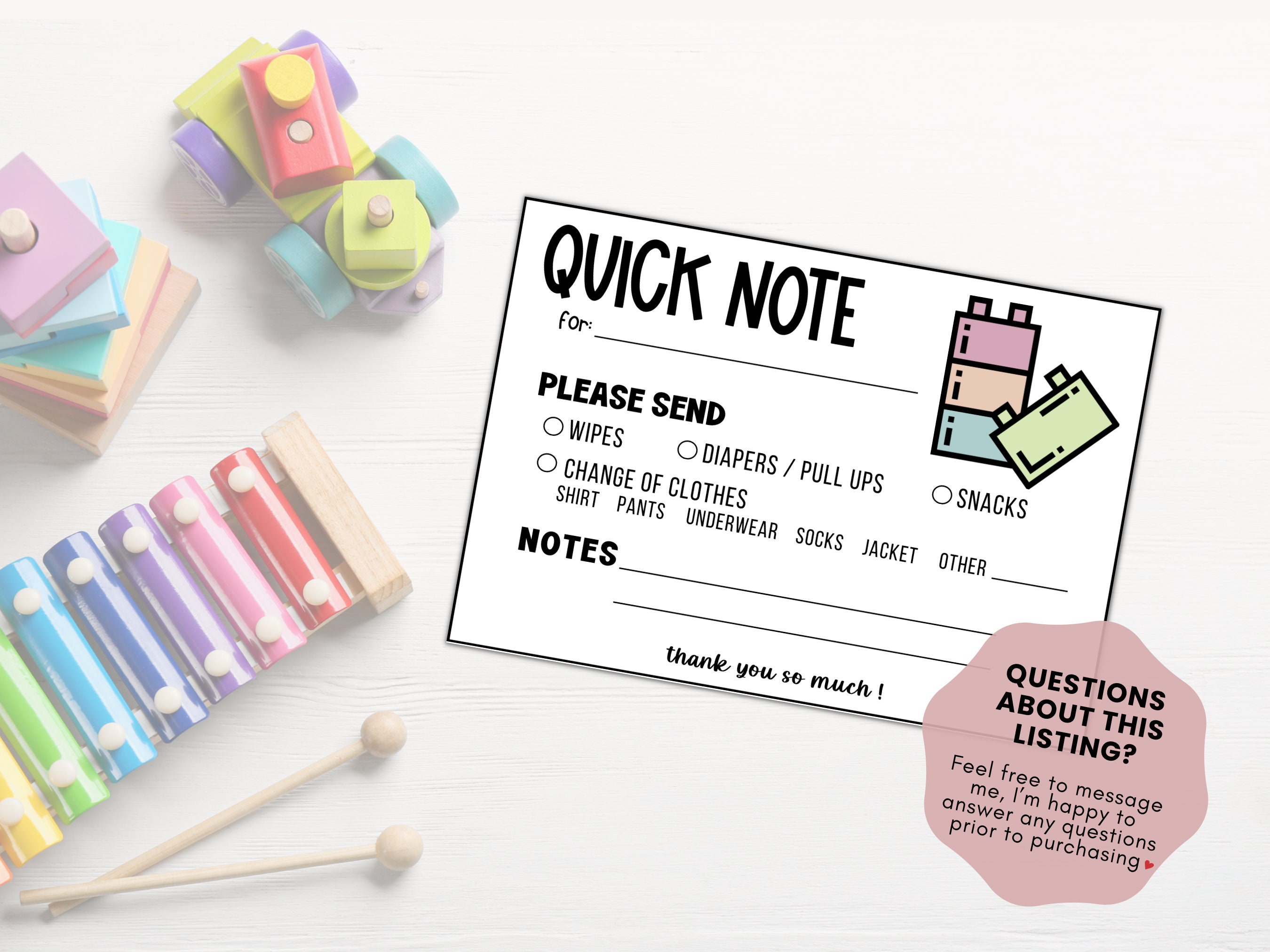 Printable Daycare Note | Teacher Going Home Note | Daycare Mail | Note ...