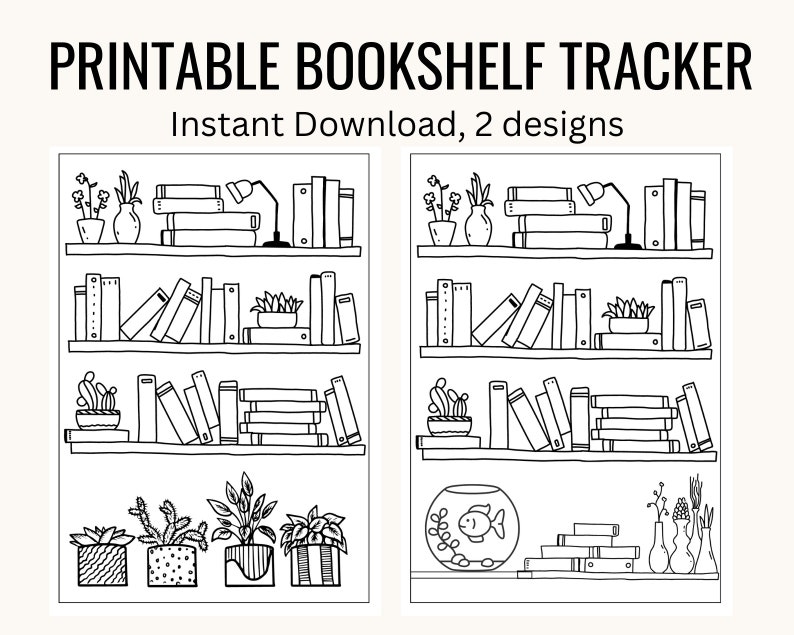Printable Bookshelf Book Tracker Reading Tracker Reading Goal Digital ...