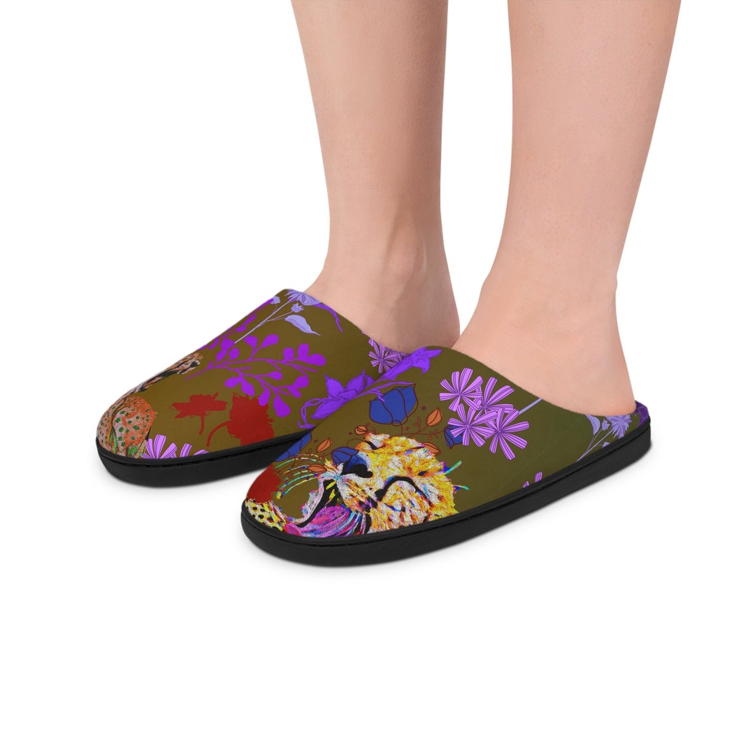 Cheetah Spirit Women’s Indoor Slippers Soft Plush Anti Skid House Shoes ...