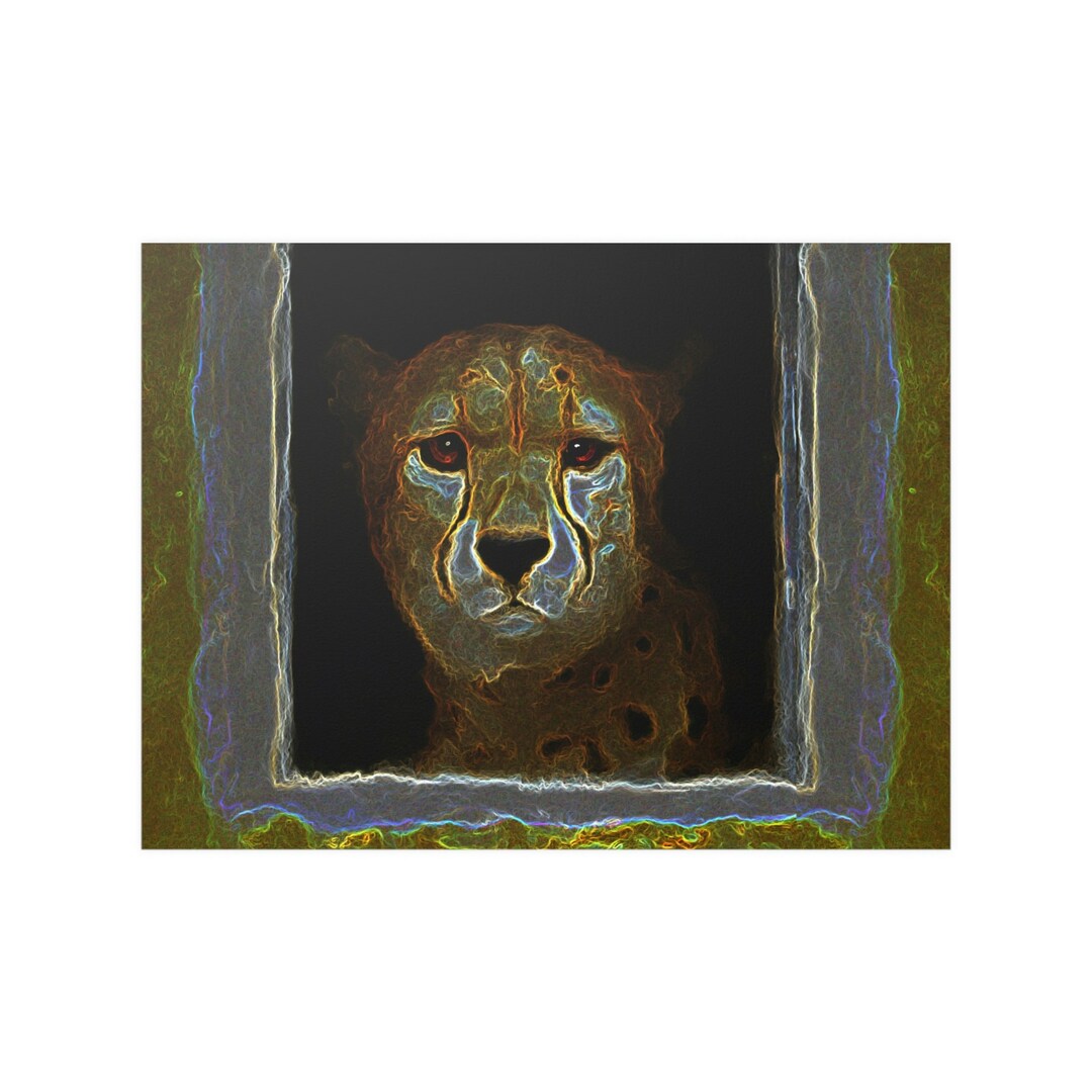 Cheetah Spirit Satin Poster Retro Animal Wall Art Modern Abstract Cat ...