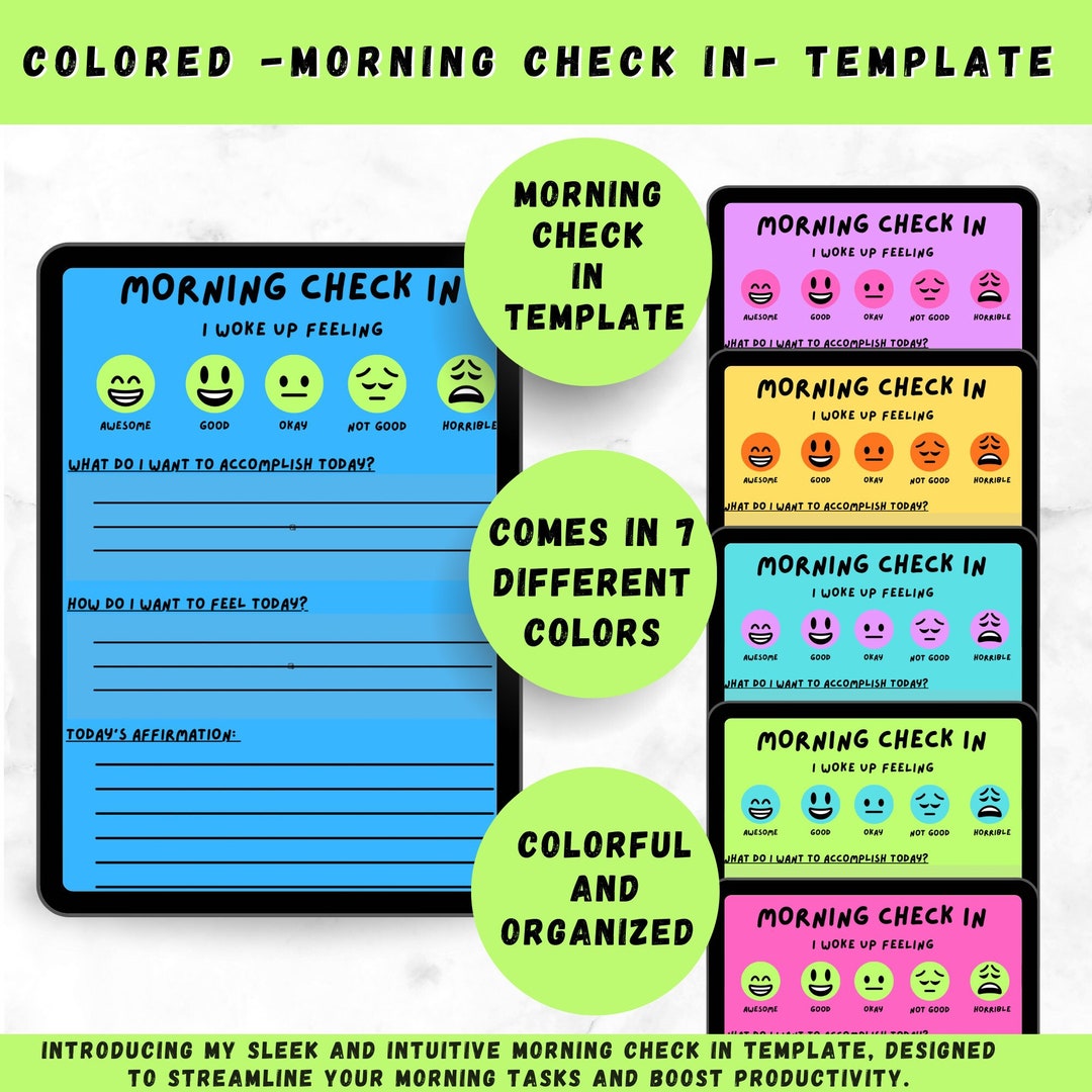 Morning Check-in Template, 5 Minute Journal Template, Daily Reflections ...