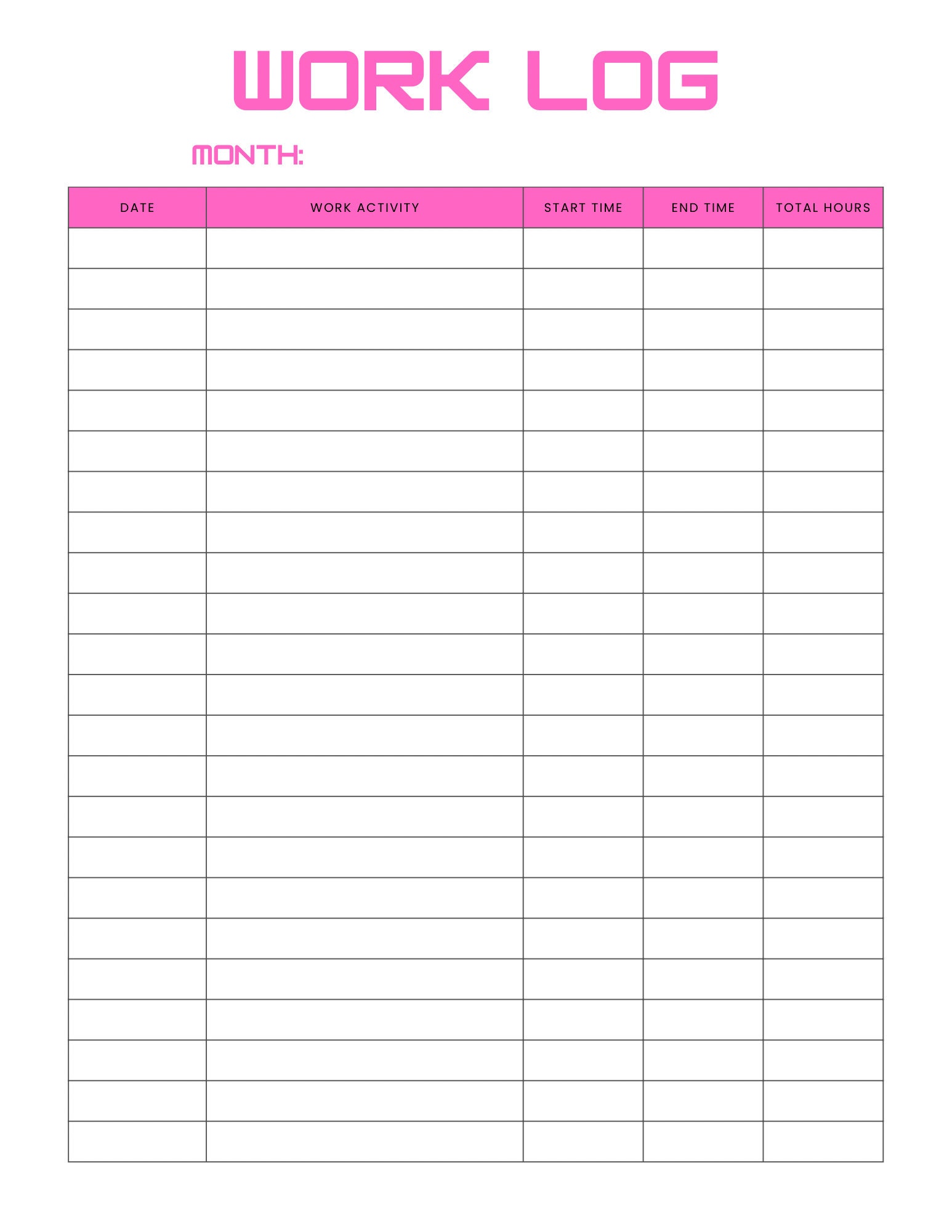Pink Work Log Printable Work Goodnotes Template Digital Download ...
