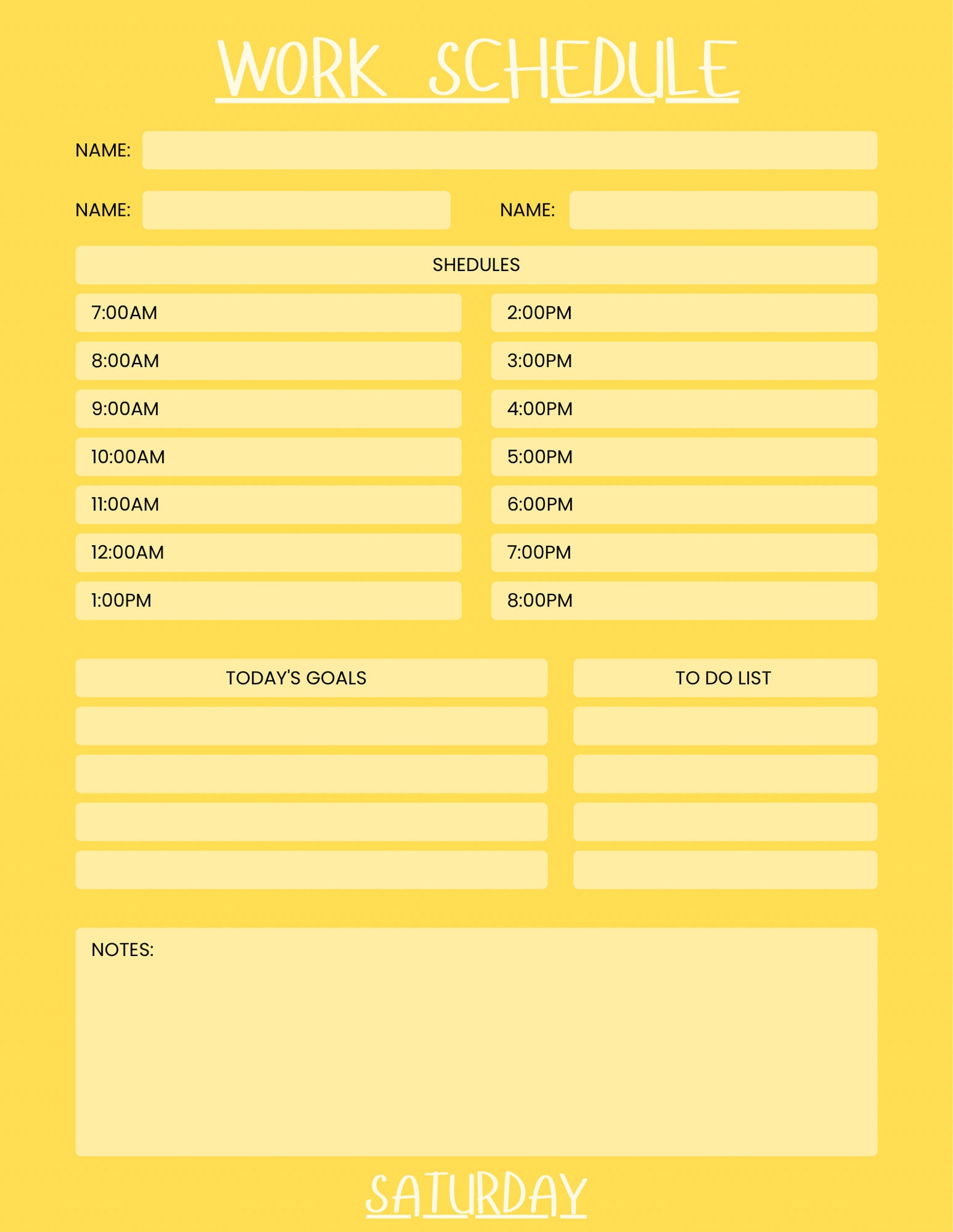 Weekly Work Schedule, Printable, Mon Sun Schedule,organizer ...