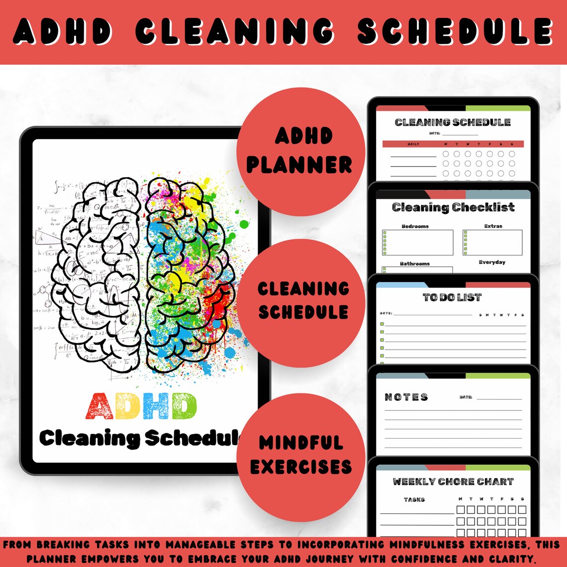 Editable ADHD Cleaning Checklist Bundle, ADHD Cleaning Planner, ADHD ...