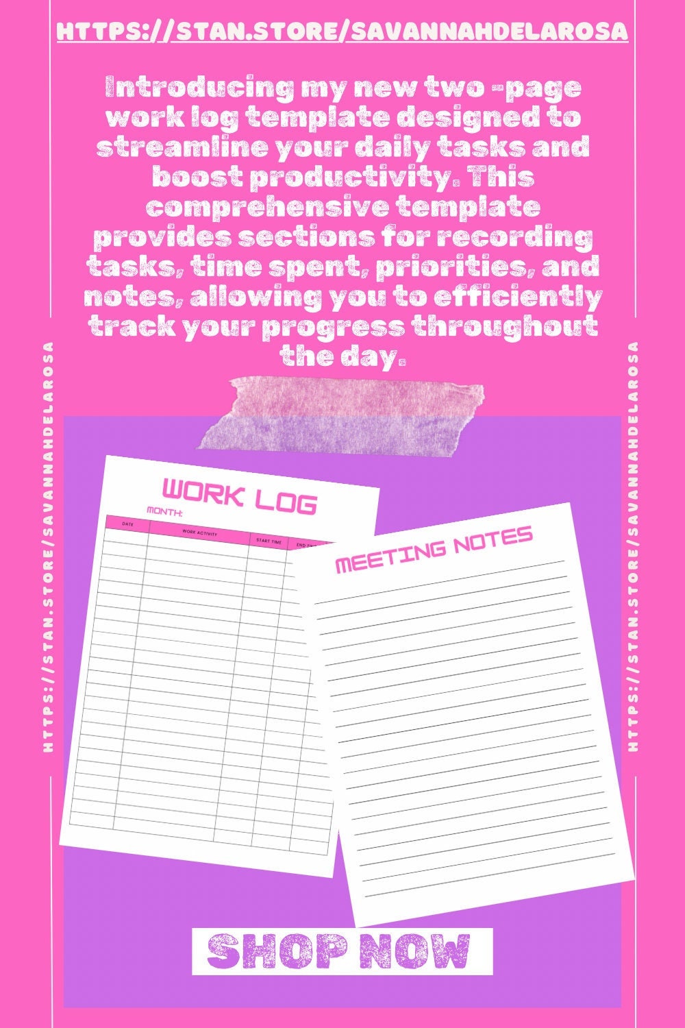 Pink Work Log Printable Work Goodnotes Template Digital Download ...