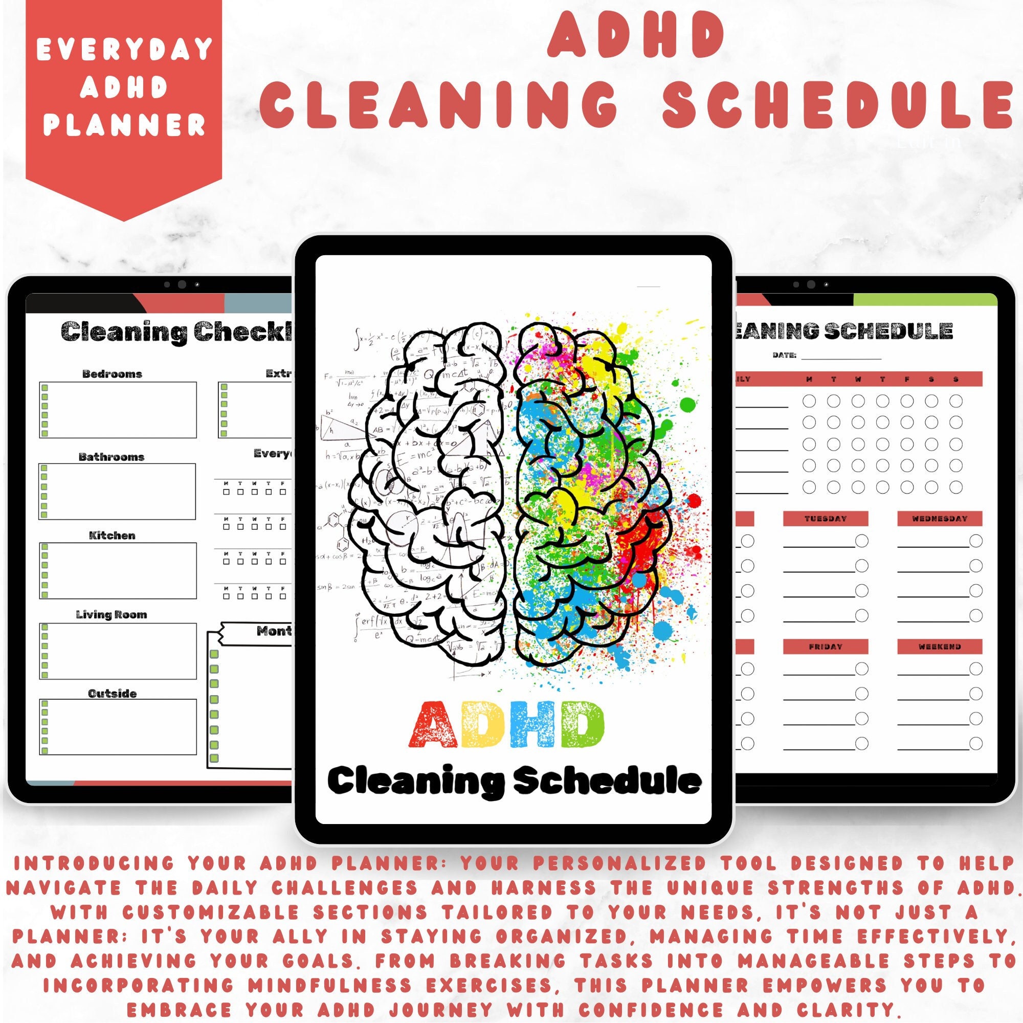Editable ADHD Cleaning Checklist Bundle, ADHD Cleaning Planner, ADHD ...