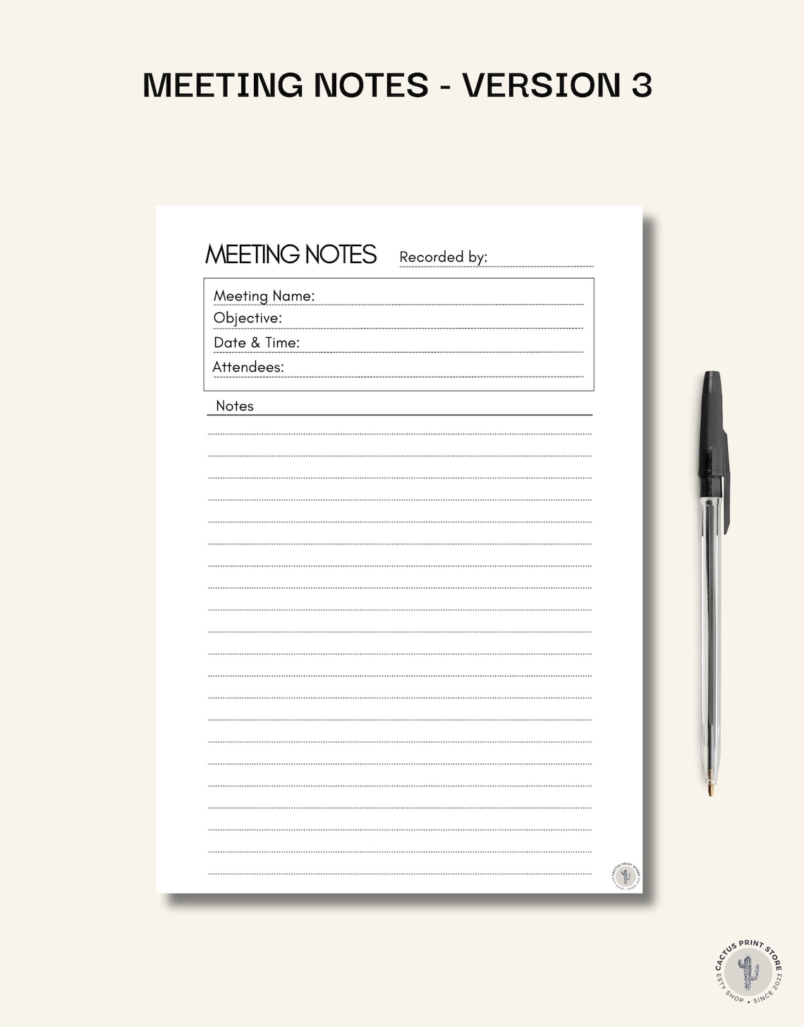 Meeting Notes Printable Fillable Meeting Notes A4/US Letter - Etsy