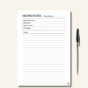 Meeting Notes Printable, Fillable Meeting Notes, A4/US Letter PDF ...