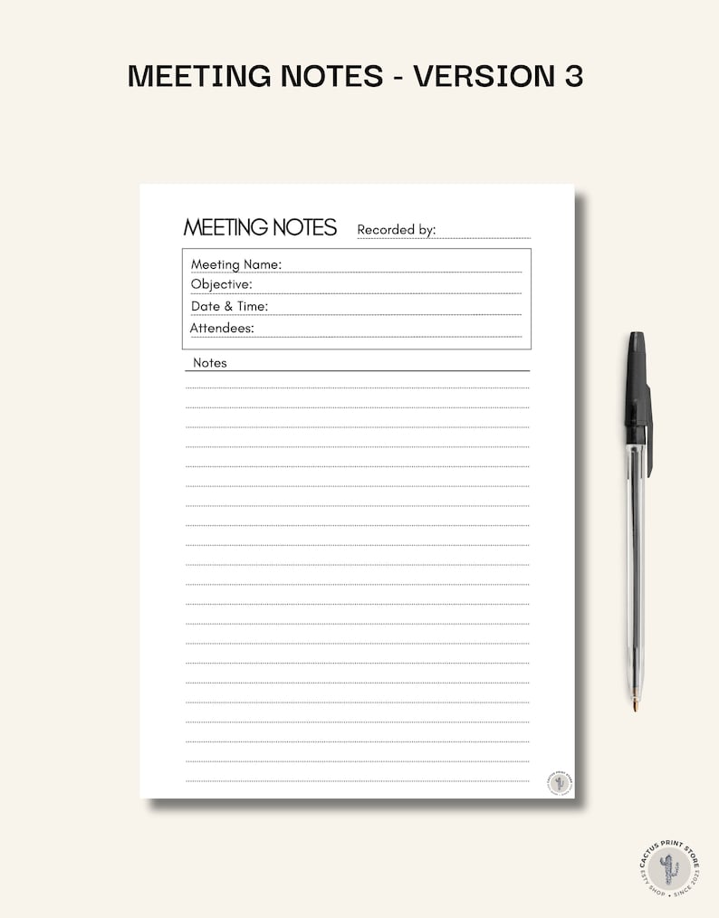 Meeting Notes Printable Fillable Meeting Notes A4/US Letter - Etsy