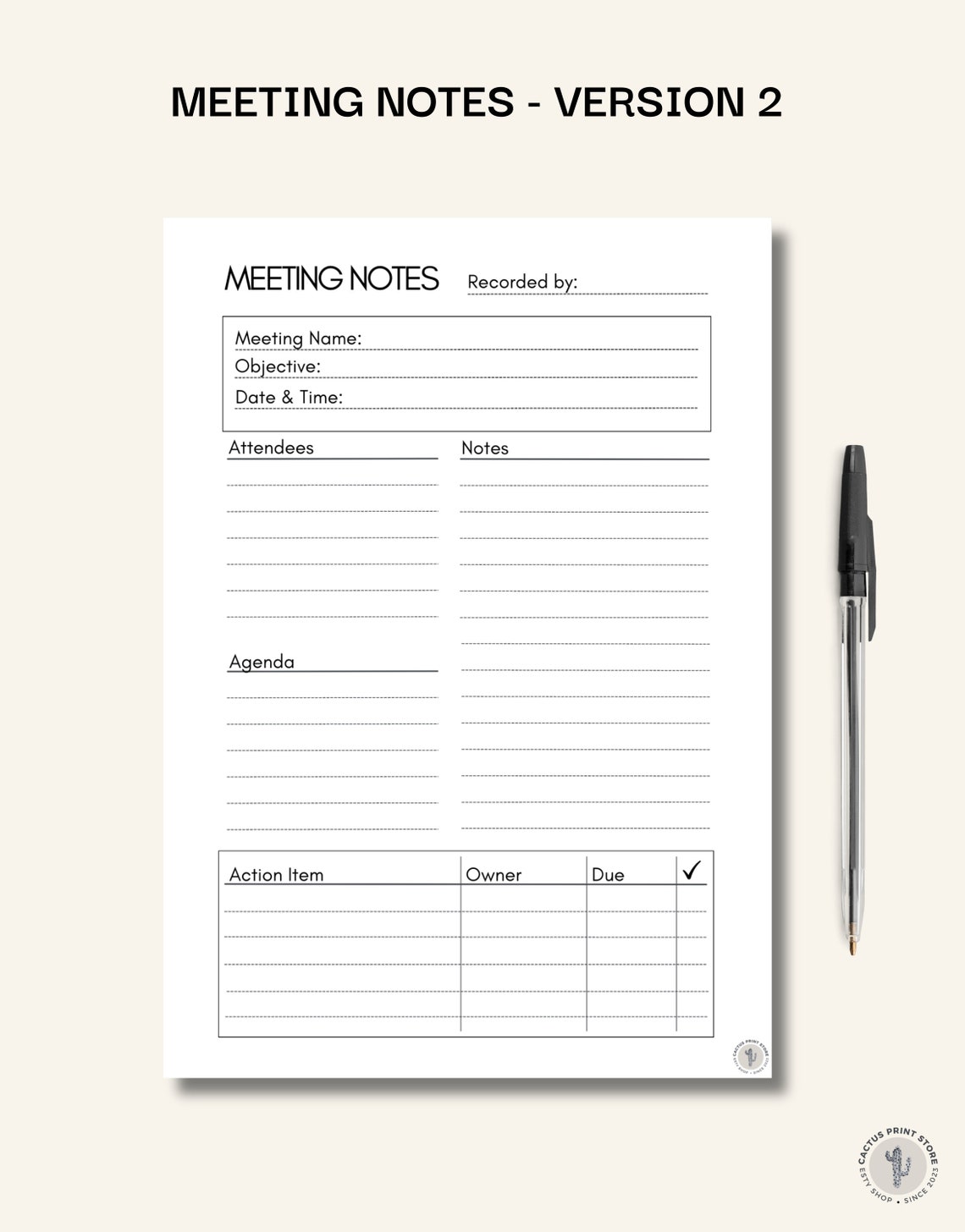 Meeting Notes Printable Fillable Meeting Notes A4/US Letter - Etsy